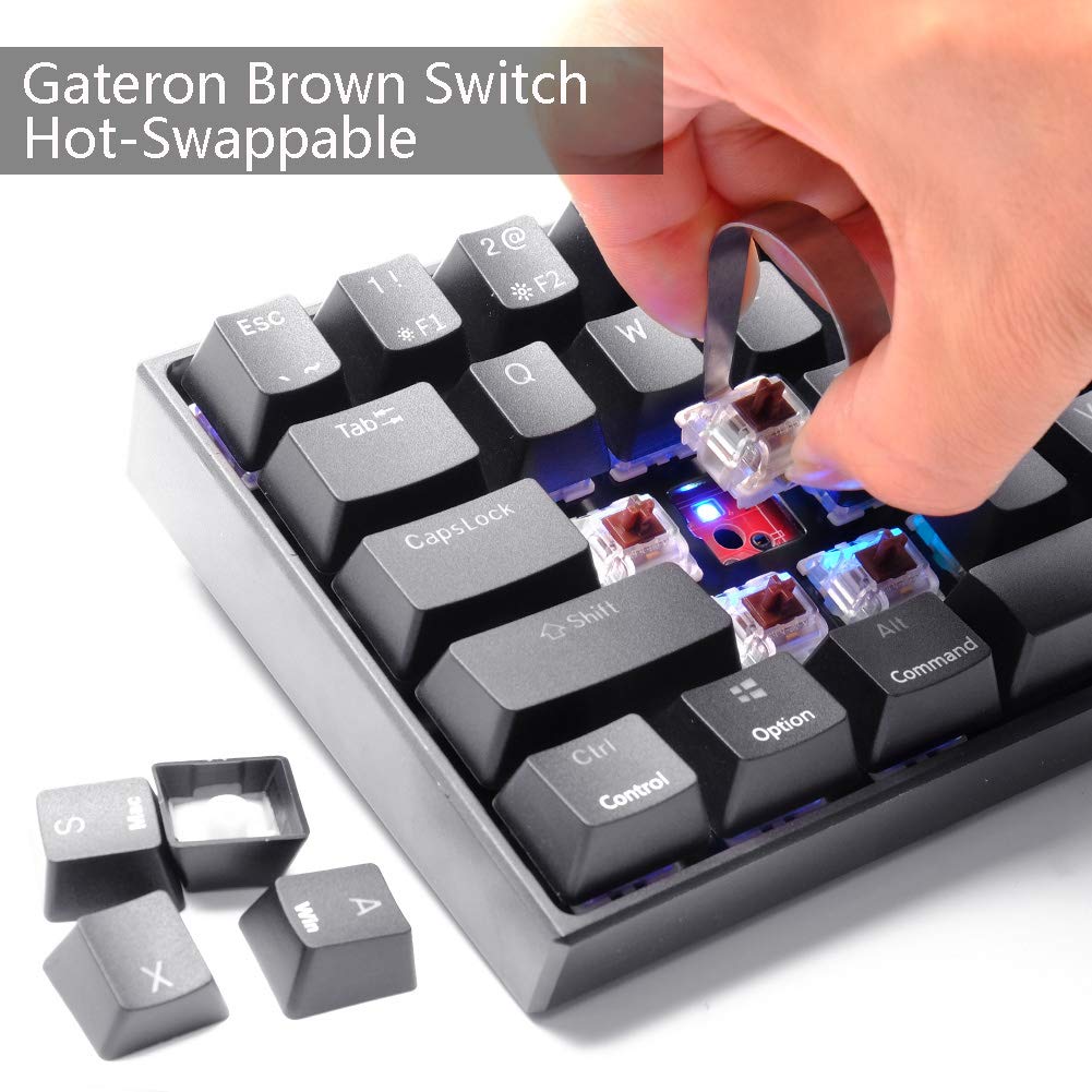 VELOCIFIRE Wireless Bluetooth Mechanical Keyboard, M2 61 Keys Mini 60% Mechanical Gaming Keyboard, RGB Backlit Hot Swappable Gateron Brown Switch Black Keyboard