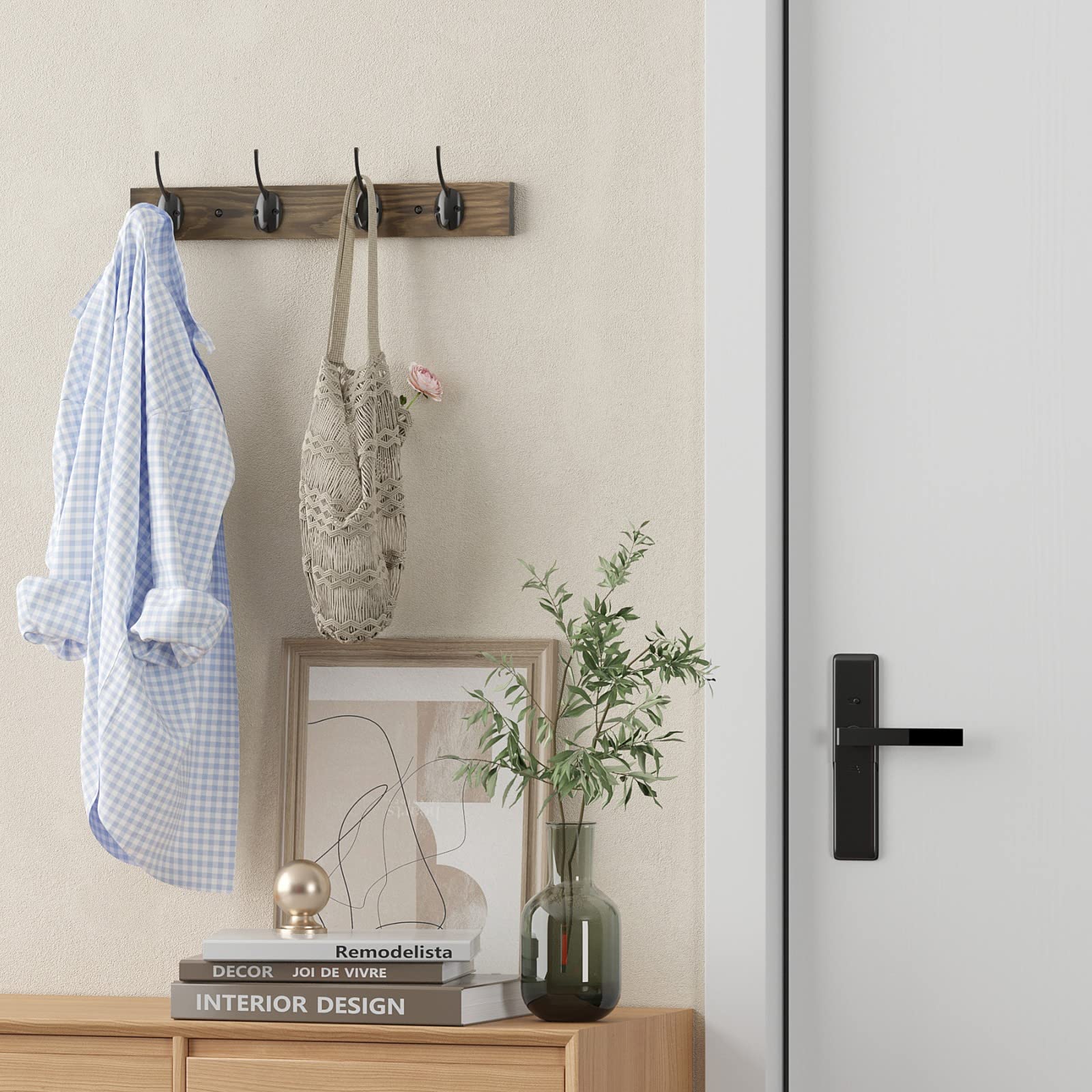 VERTORGAN Coat Hooks for Wall,Coat Rack Wall Mounted, Hat Rack and Hat Hooks with 4 Hooks for Entryway, Bathroom, Bedroom(Brown)