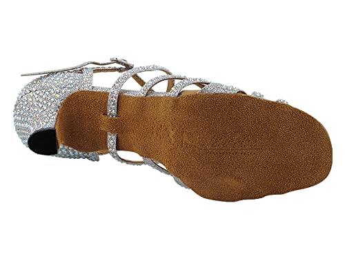 Very Fine Dancesport Shoes for Ladies' Ballroom, Latin, Salsa Dancing - Crystal Collection 3037Bling with 2.5 inch Heel (Silver Glitter Satin, Size 8)
