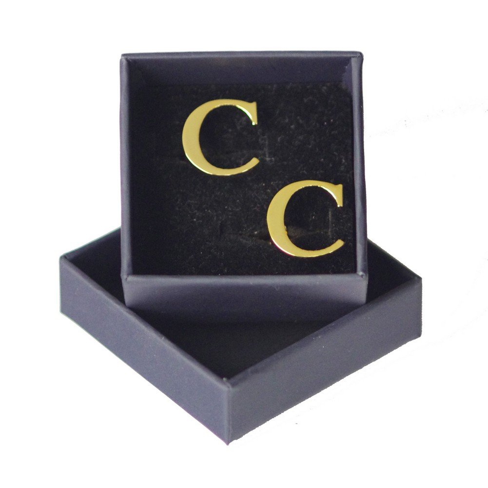 Salutto Men's Gold Letter C Cufflinks 1 Pair with Gift Box (C)