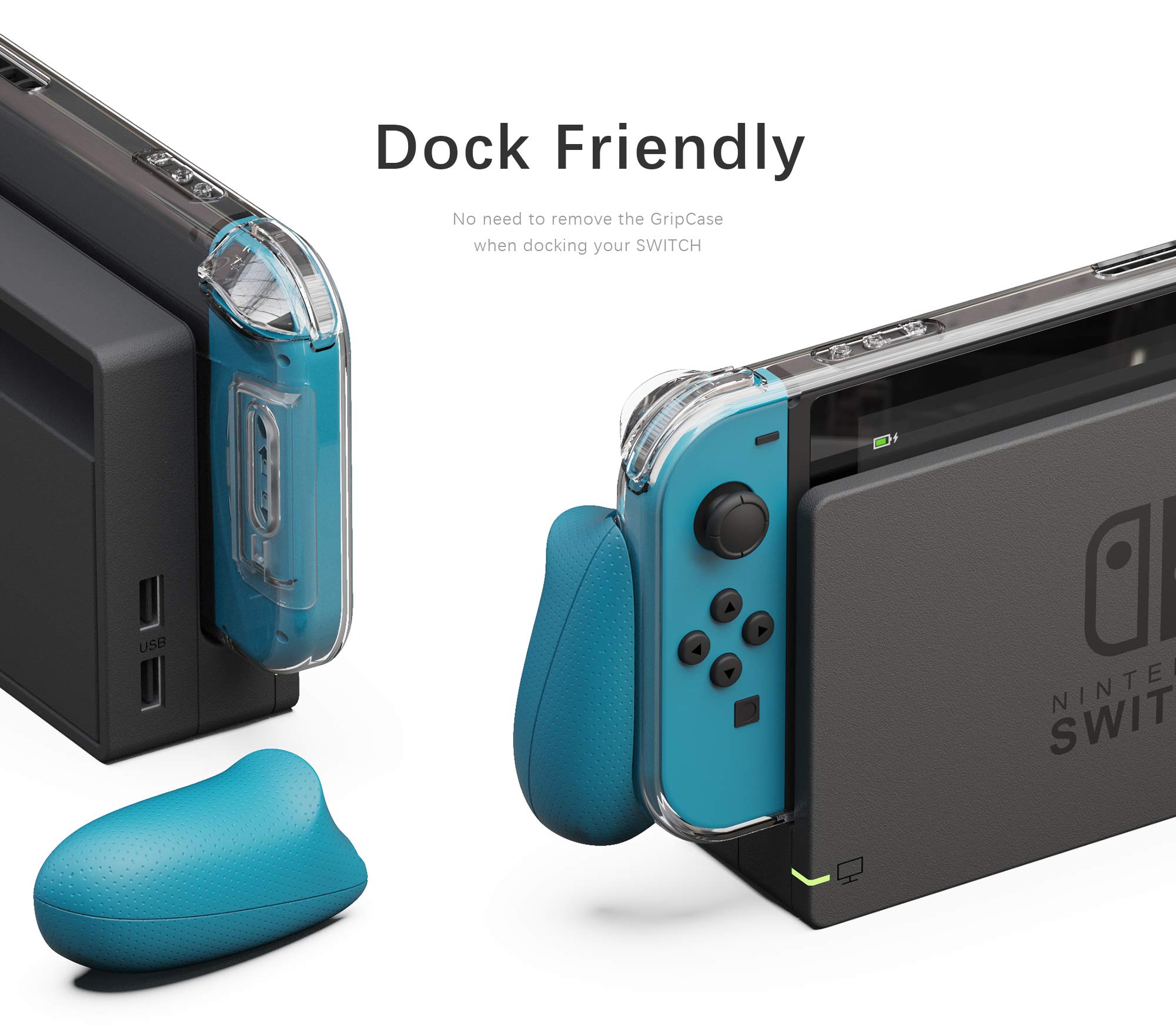 Skull & Co. GripCase Crystal: A Dockable Transparent Protective Cover Case with Replaceable Grips [to fit All Hands Sizes] for Nintendo Switch [No Carrying Case] - Gray