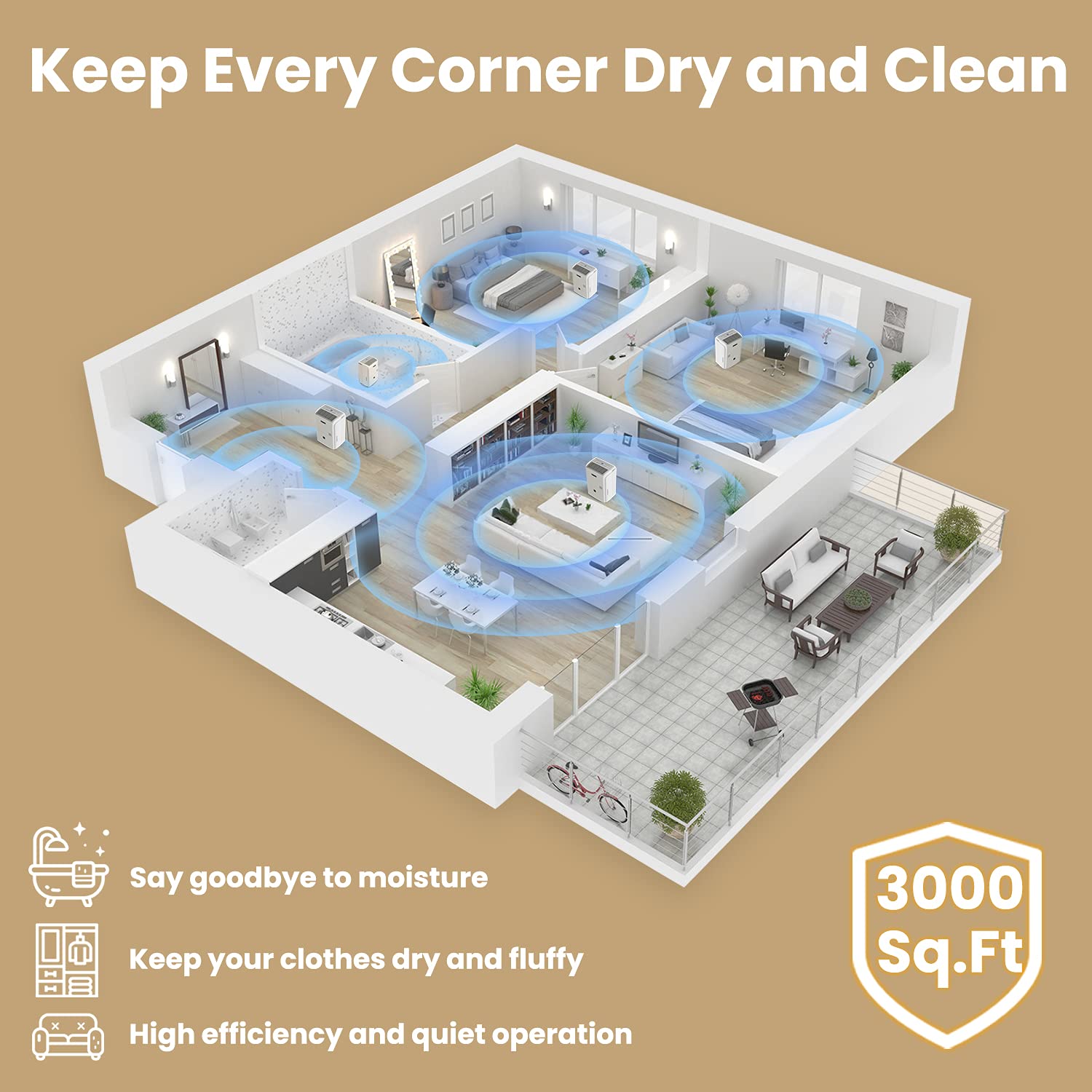 TECCPO 3000 Sq.Ft Dehumidifier, Powerful 30 Pint Dehumidifiers for Home, Intelligent Humidity Control, Continuous Draining