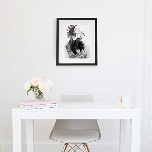 Woman Flower Head Fashion Modeling - Wall Decor Poster Print - Trendy Feminine Fine Visual Art Display (Framed)