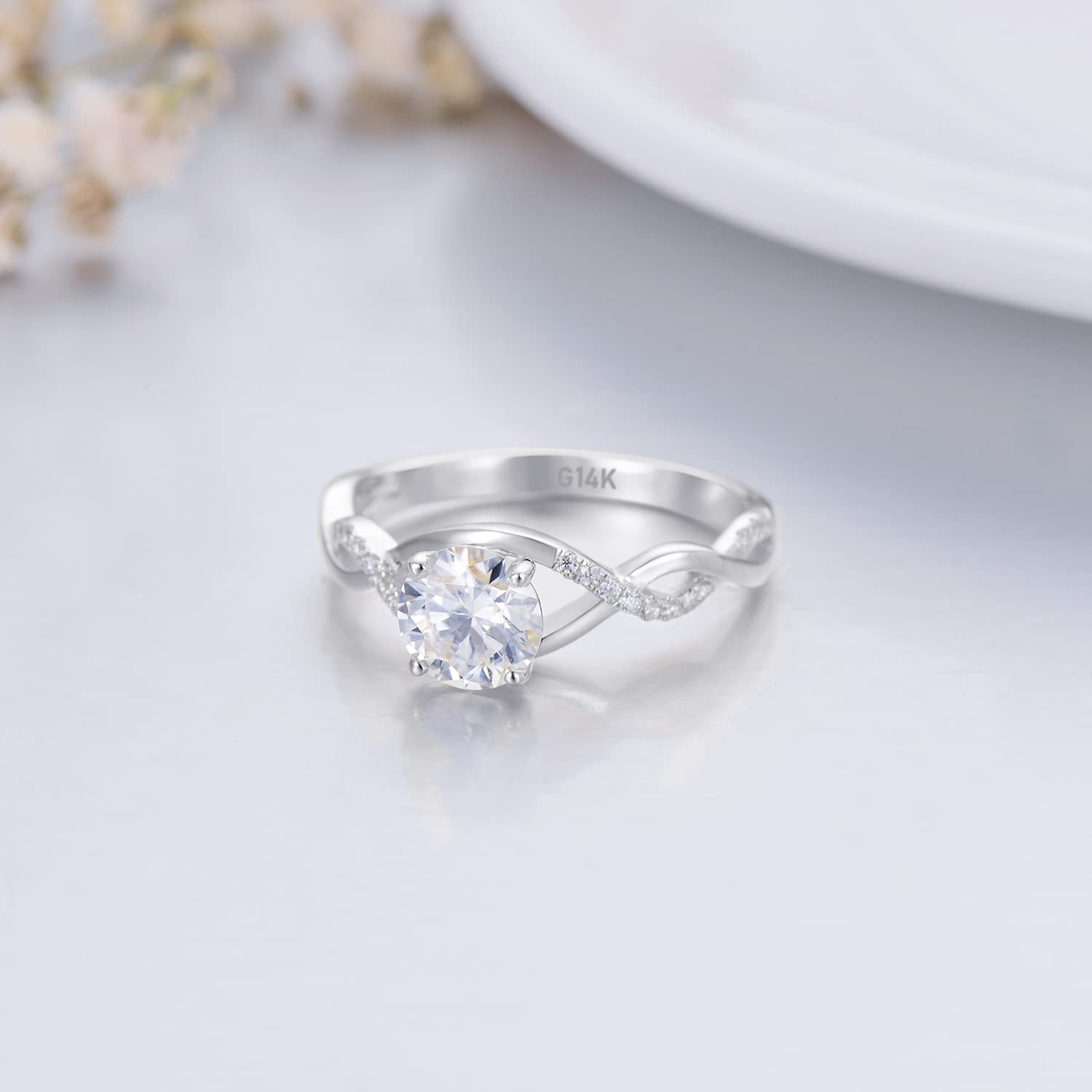 SISGEM 14K Gold Wedding Ring for Women,Split Shank Pave Set 1 Carat Moissanite Engagement Ring With Engraved Name,Wedding Anniversary Size 5-11 (14K White Gold-(Regular), 7)