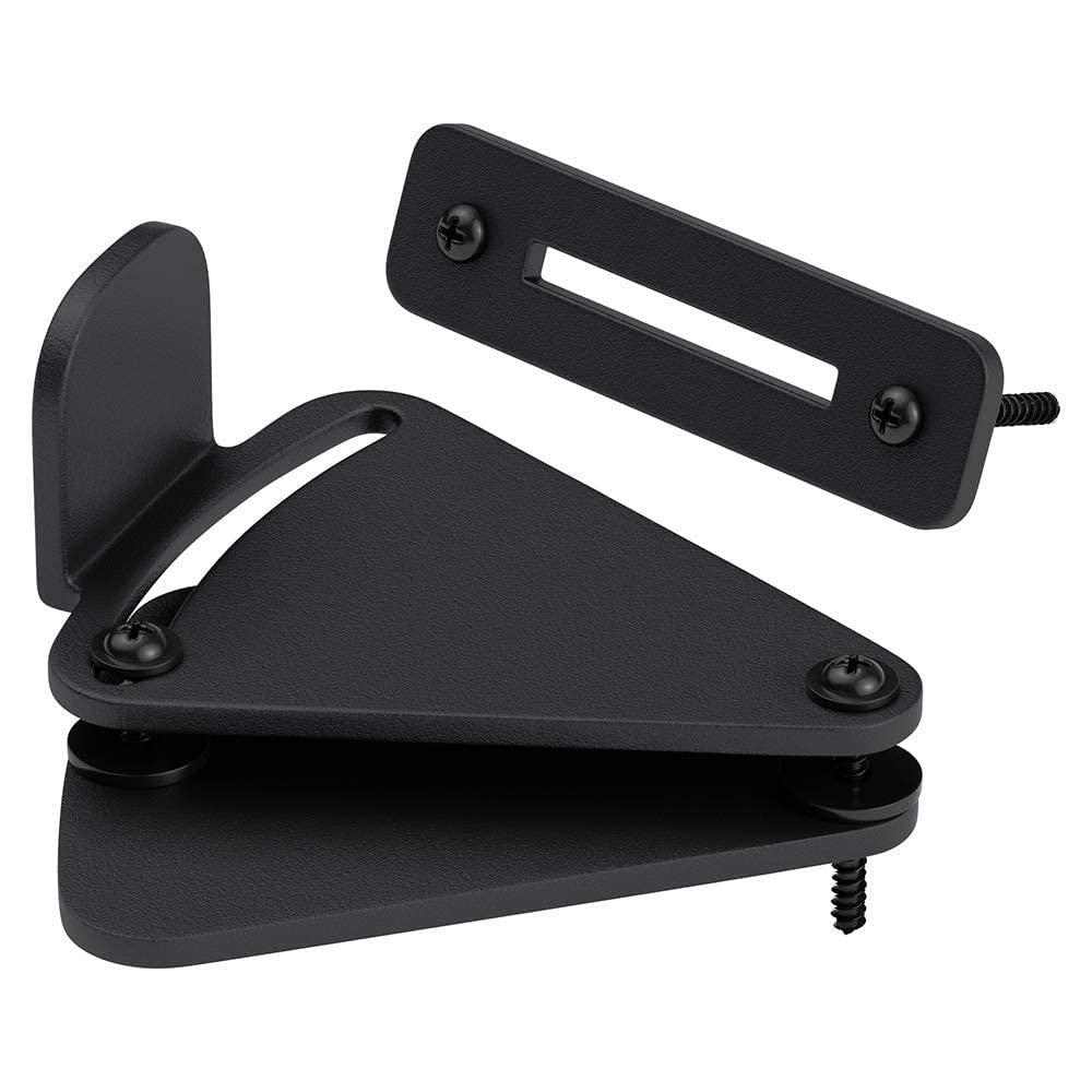 WINSOON 7.5FT Single Wood Sliding Barn Door Hardware Basic Black Big Spoke Wheel Roller Flat Track Kit with Barn Door Lock Hardware Black Steel Sliding Privacy Latch