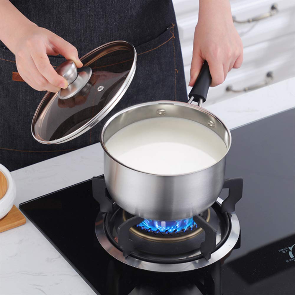 P&P CHEF 2QT Saucepan, Stainless Steel 2 Quart Saucepan with Lid, Multipurpose Sauce Pan for Kitchen Restaurant Cooking, Visible Glass lid & Heat-Proof Handles, Rust Resistant & Dishwasher Safe