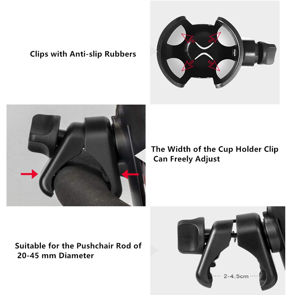 Universal Baby Stroller Cup Holder, Bike Bottle Holder Large Caliber Designed 360 Degrees Rotation Fit for Stroller, Wheelchair, Walker, Trolleys