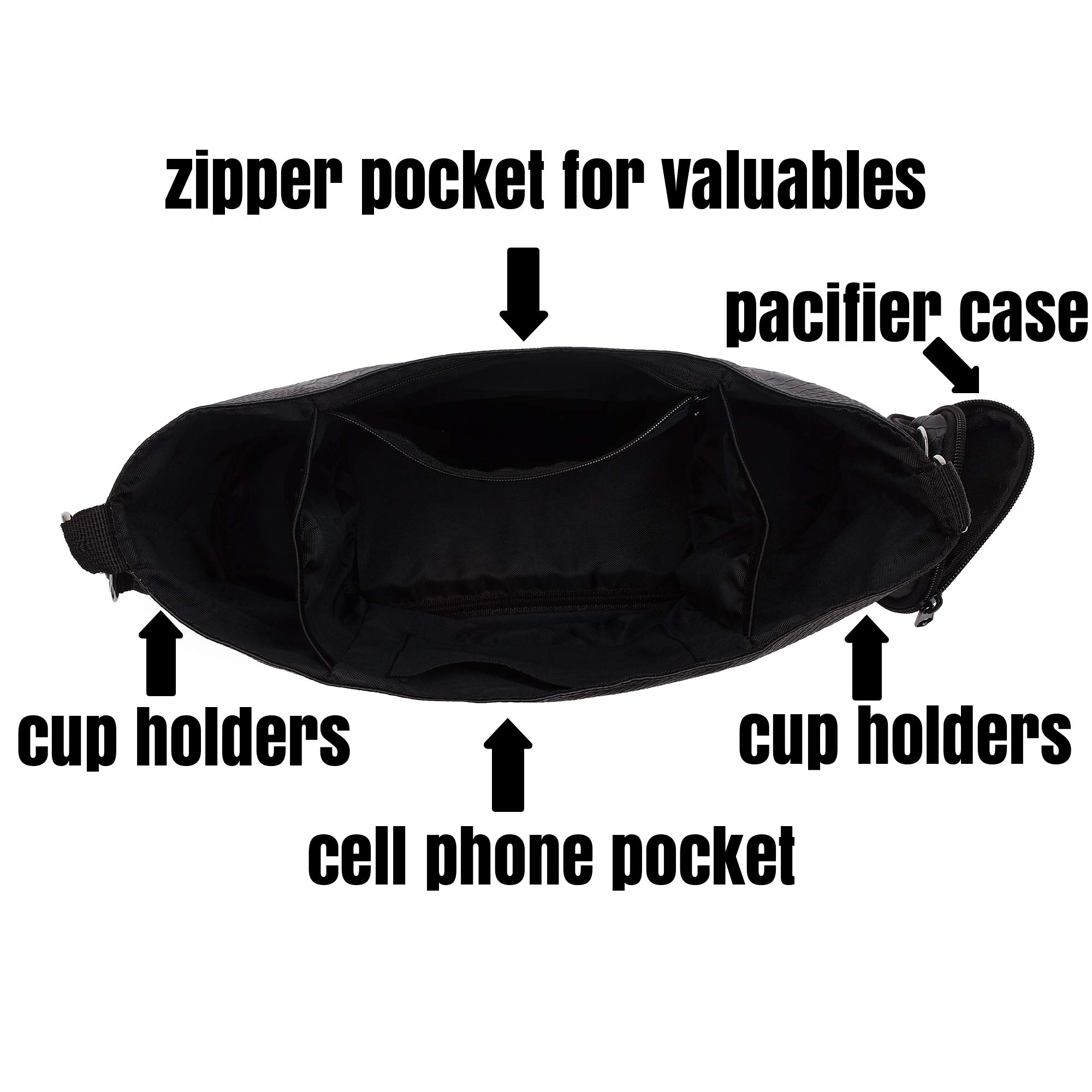 Stylish Stroller Organizer with Cup Holders and Detachable Pacifier Holder Case- Extra Storage Stroller Caddy Holds Mother’s Care Products- Black Leopard
