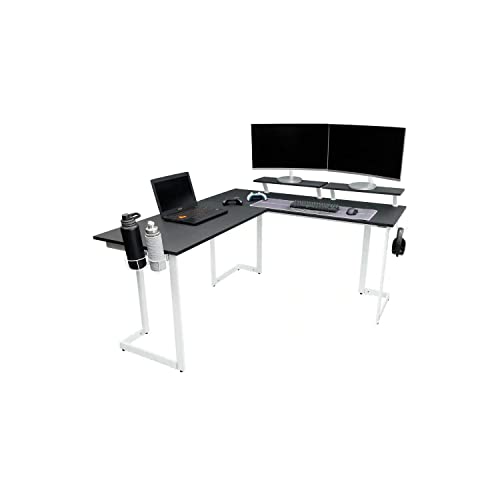 Techni Sport Warrior L-Shaped Gaming Desk with MDF Panel, Computer Desk with Scratch Rust Resistance Steel Frame, White
