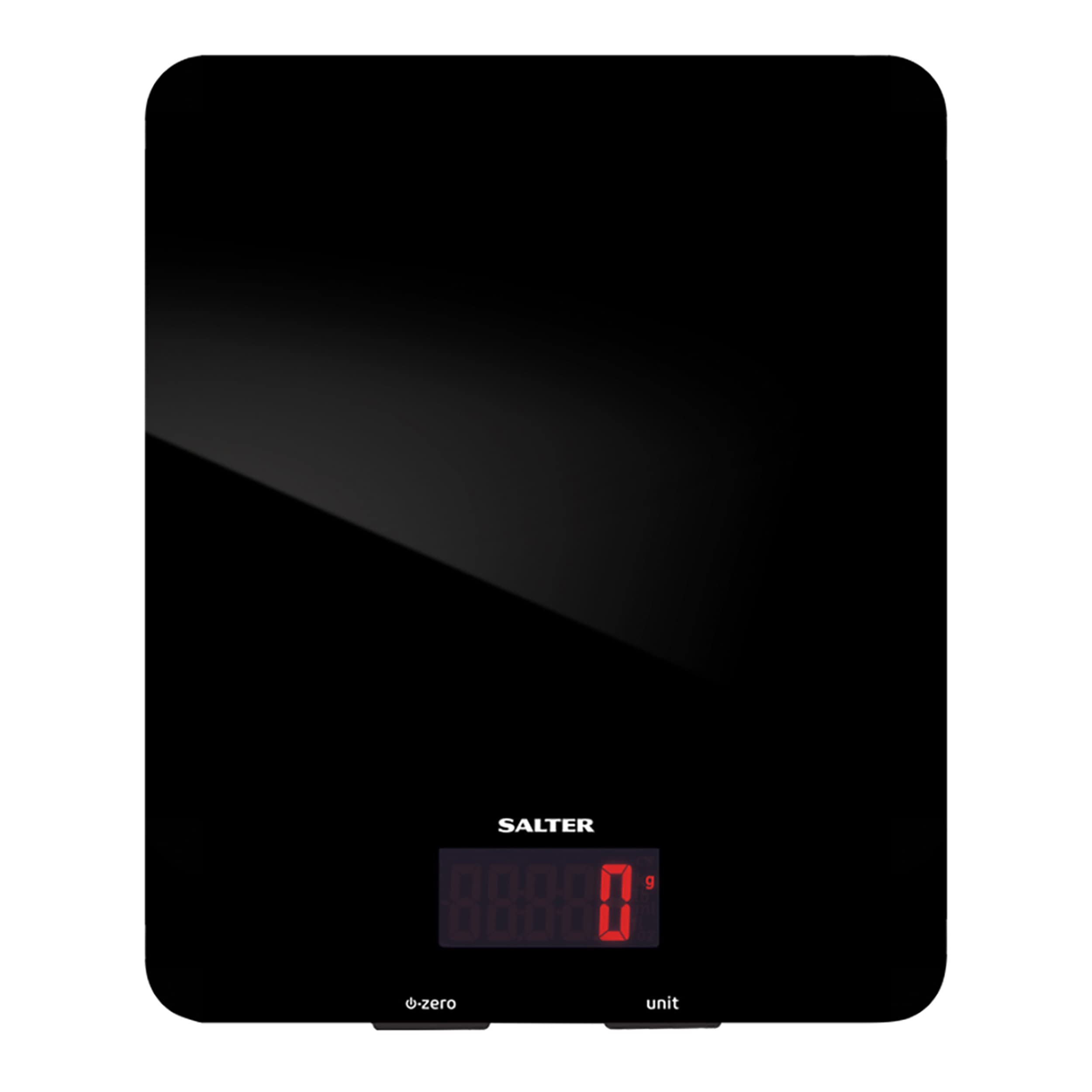 Salter Digital Platform Seen on TV, Stylish Glass Design, Electronic Cooking Scale for Home + Kitchen, Weigh Food 5kg + Liquids in ml and fl. Oz, 5 kg Capacity, Black