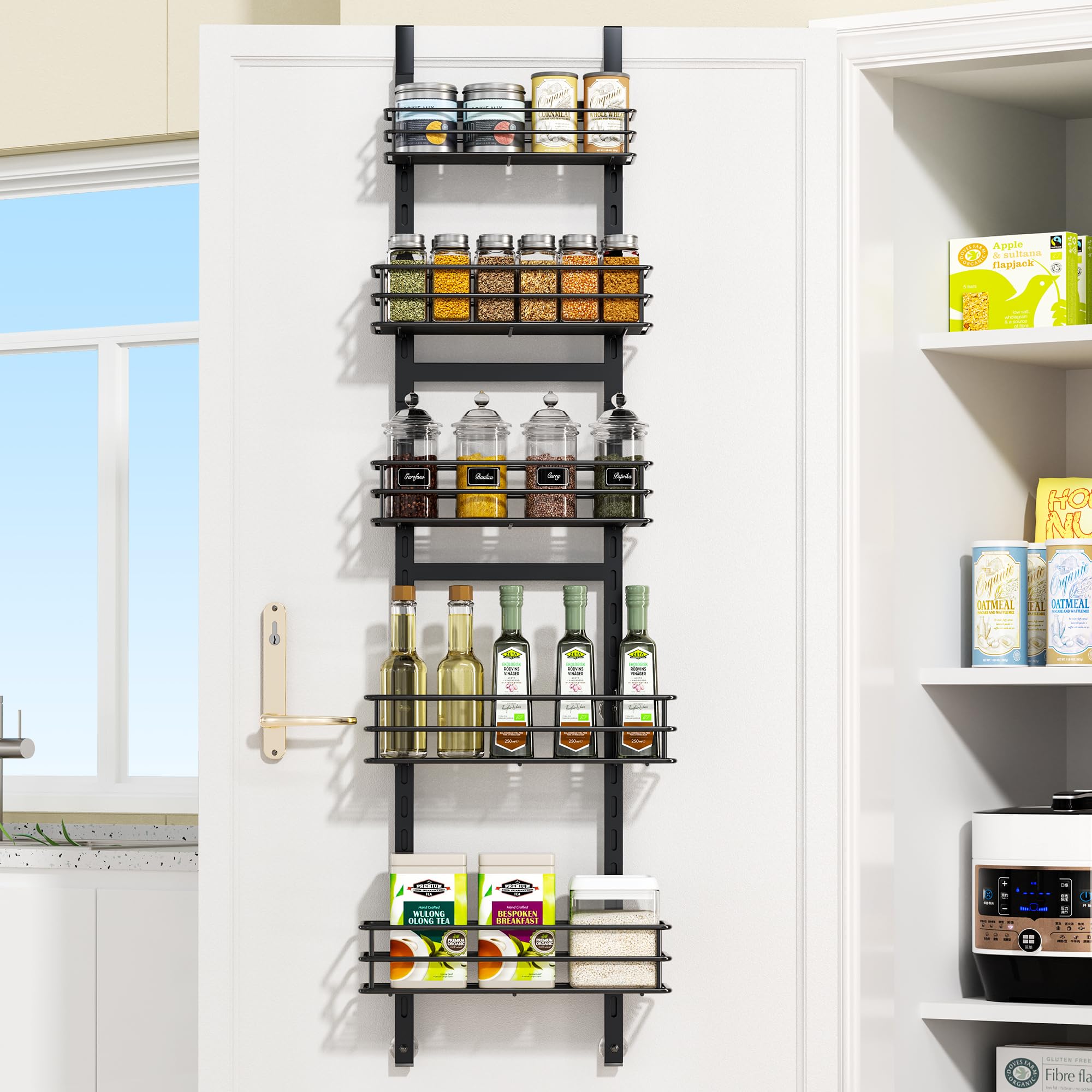 Vetacsion Pantry Door Organizer 12 Inch Wide, 5 Tier Hanging Adjustable Over the Door Spice Rack For Narrow Space