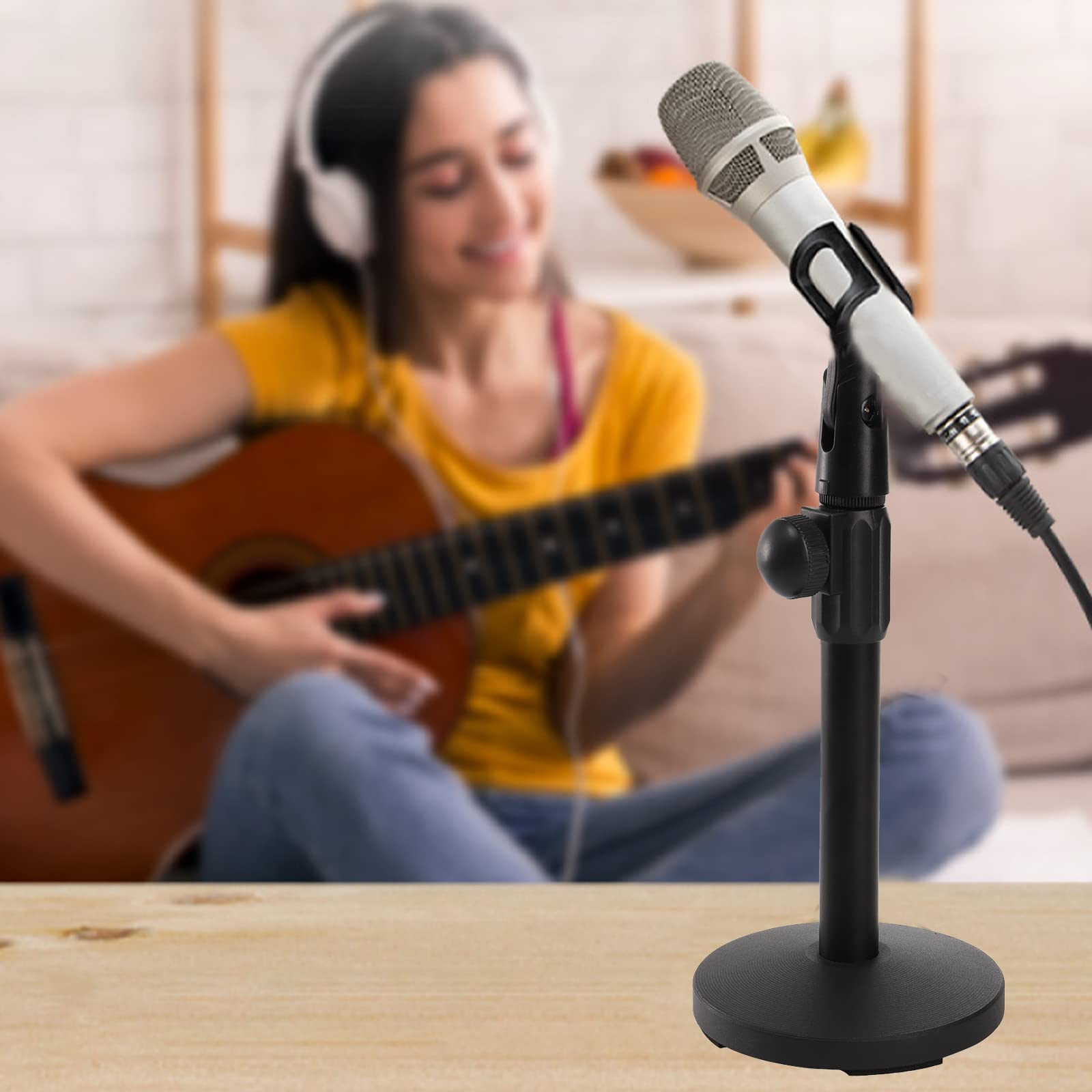 YOUEON 2 Pcs Microphone Stand Desktop, Adjustable Table Mic Stand with Mic Clip and 5/8" Male to 3/8" Female Screw Adapter, Heavy Base for Snowball, Spark & More