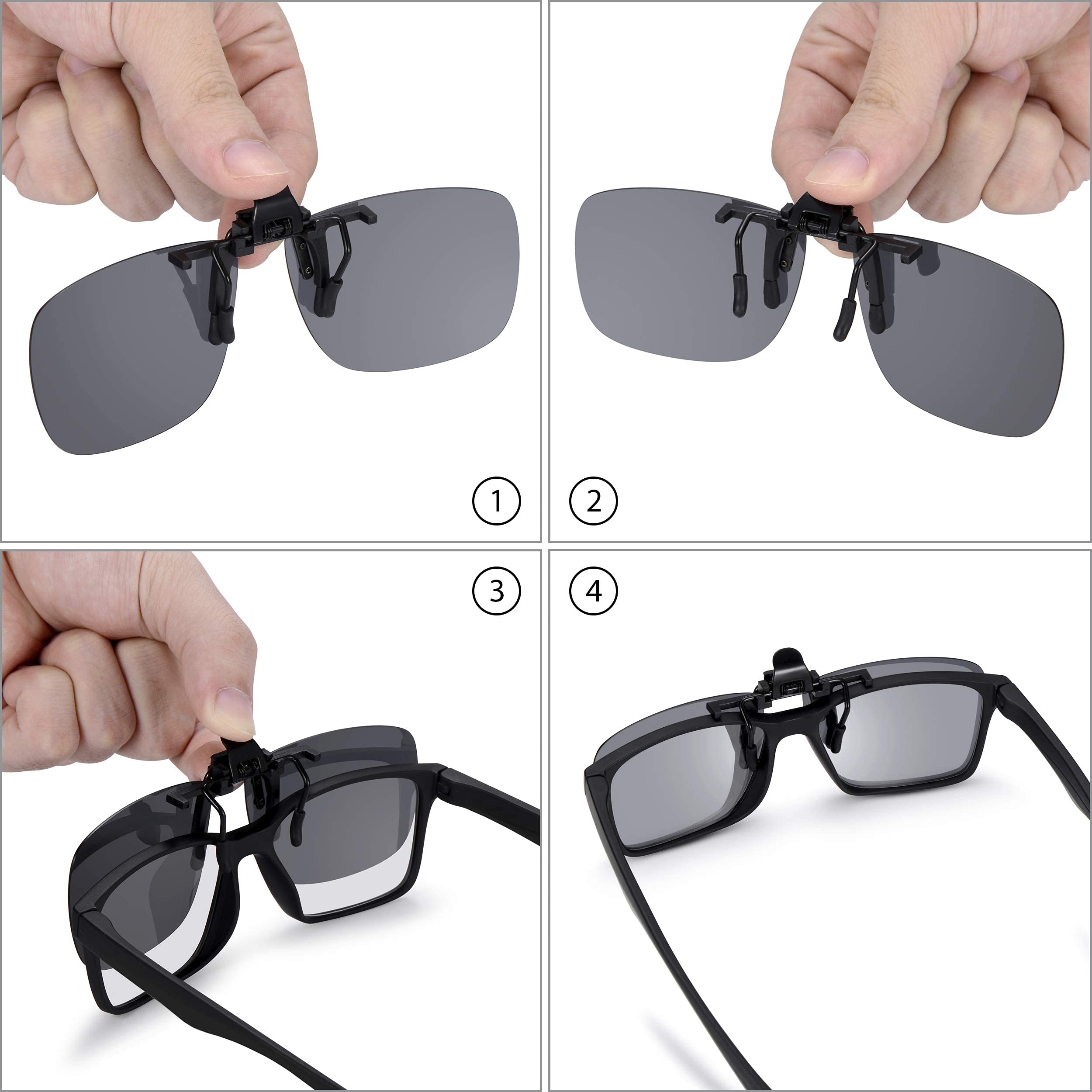 Read Optics Clip On Sunglasses over Prescription & Non Prescription Glasses with Easy Attachment, Polarized UV Protection, Flip Up Rimless Lightweight Lenses
