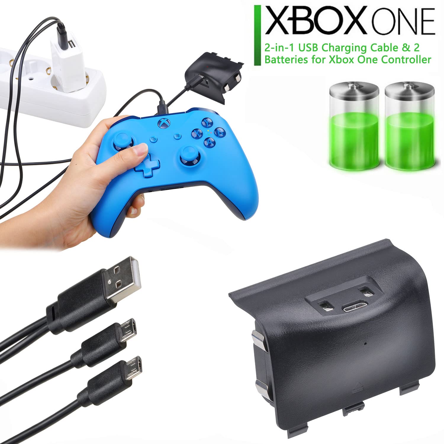 Tectra Rechargeable Battery Pack for Xbox One, 2X 1400mAH Controller Battery Play and Charge Kit for Xbox One/One X/Elite with Charging Cable