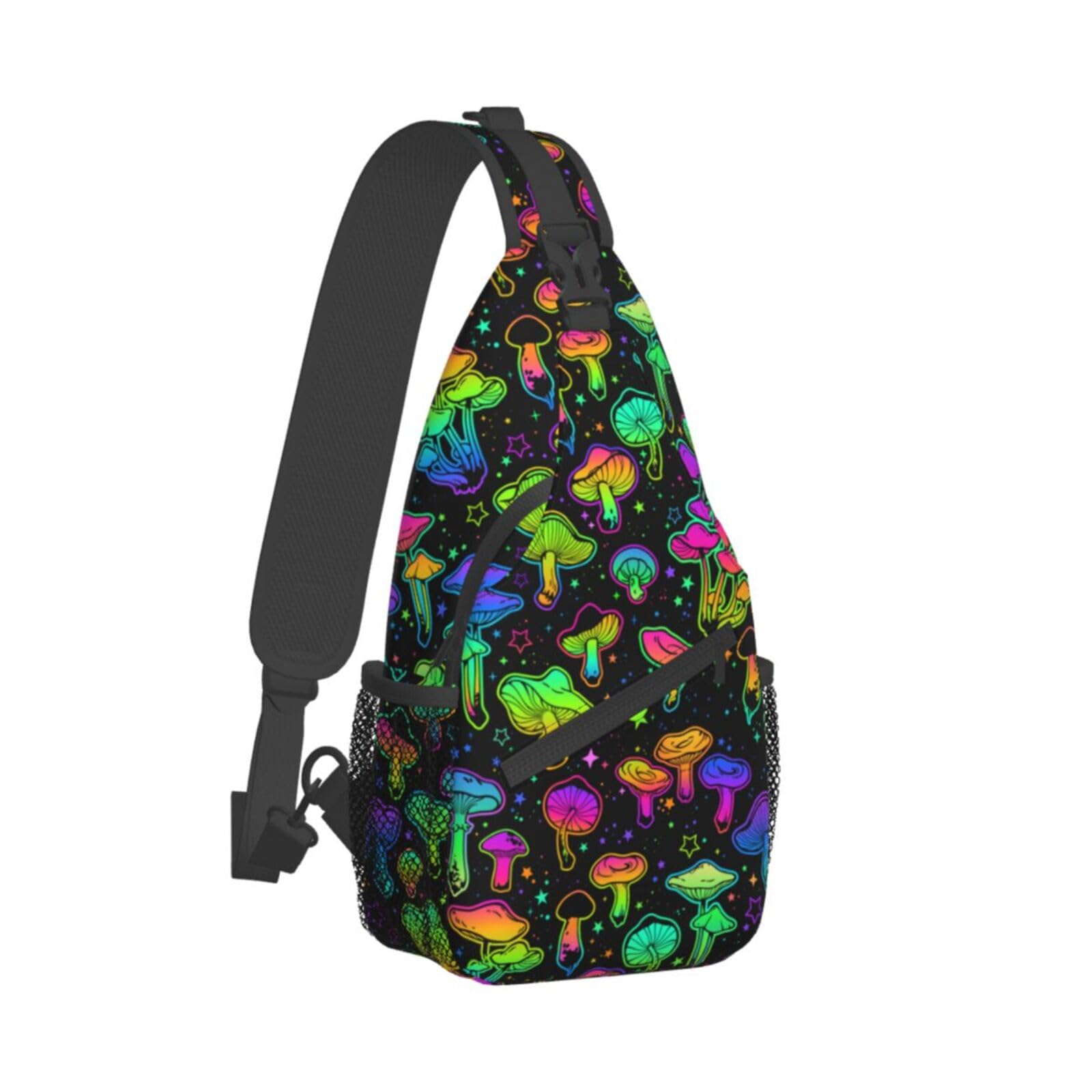 Suzqiub Mushroom Sling Bag Crossbody Backpack for Women Men Sling Backpack Casual Daypack for Hiking Travel
