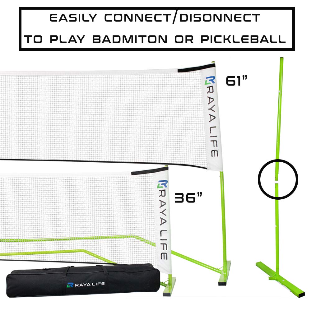 RayaLife Portable Pickleball Net & Badminton Net 2 in 1-22ft Width Standard Pickleball Net Size- Indoor & Outdoor Multi-Sport Pickleball Net β Weatherproof, Durable, Easy Assembly