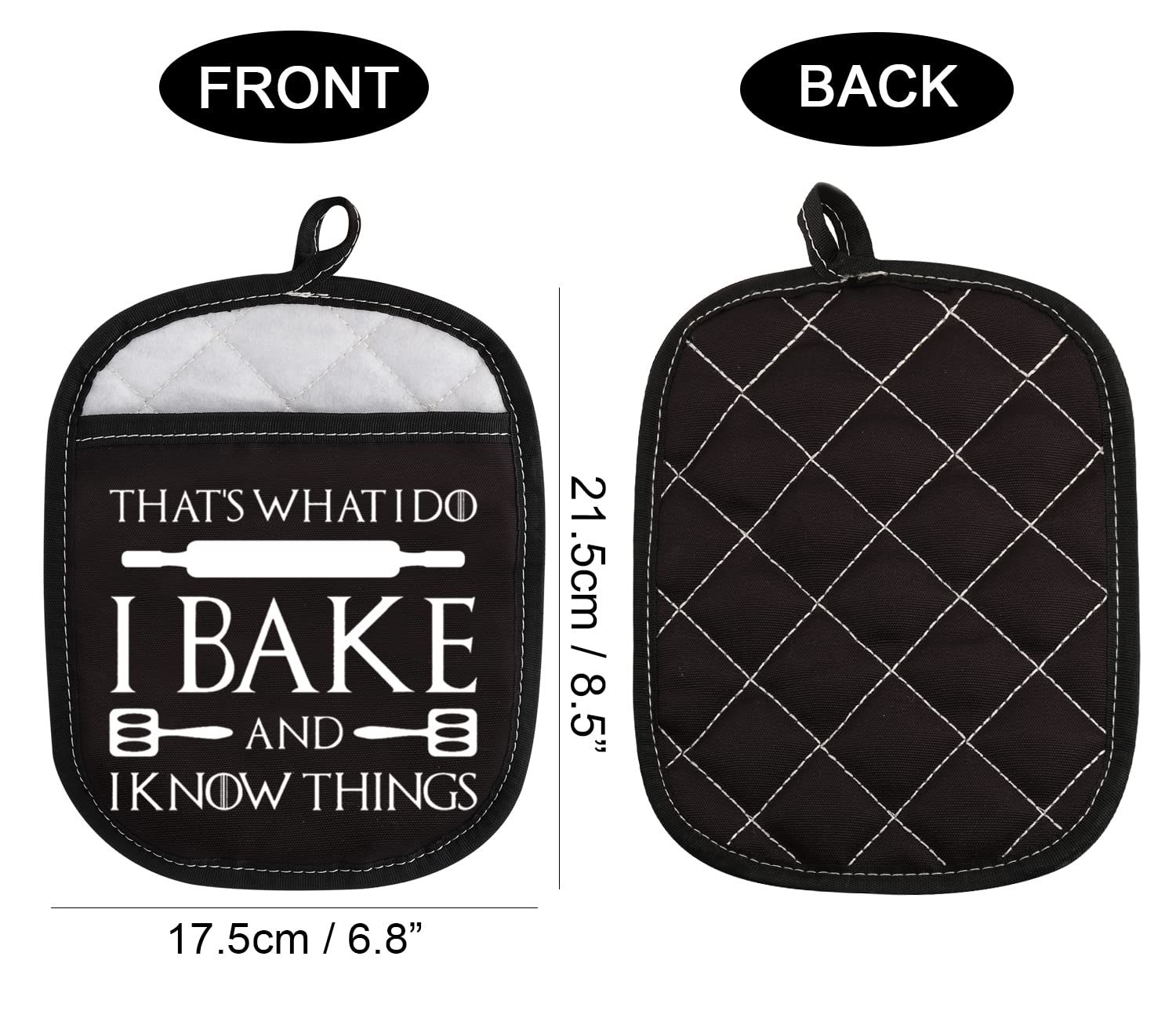 TV Show Inspired Funny Oven Pad Pot Holder with Pocket That’s What I Do I Bake and I Know Things Baking Gift (Know Things Bake)