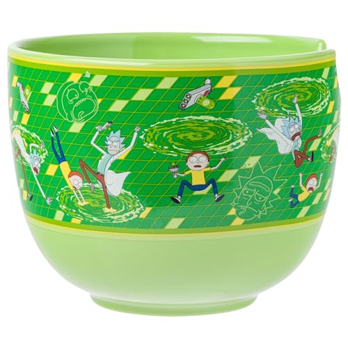 Silver Buffalo Rick and Morty Floating Portal Ceramic Ramen Noodle Rice Bowl with Chopsticks and Spoon, Microwave Safe, 20 Ounces