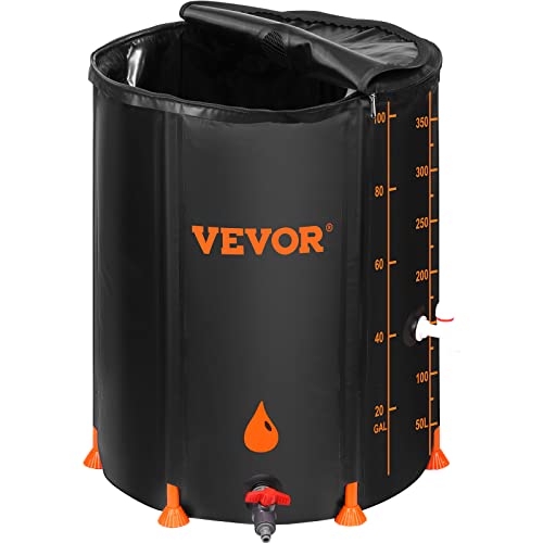 VEVOR 100 Gallon Collapsible Rain Barrel, Portable Rainwater Collection System Water Storage Tank for Garden Water Catcher,Rain Water Collection Barrel with Two Spigots and Overflow Kit,Black