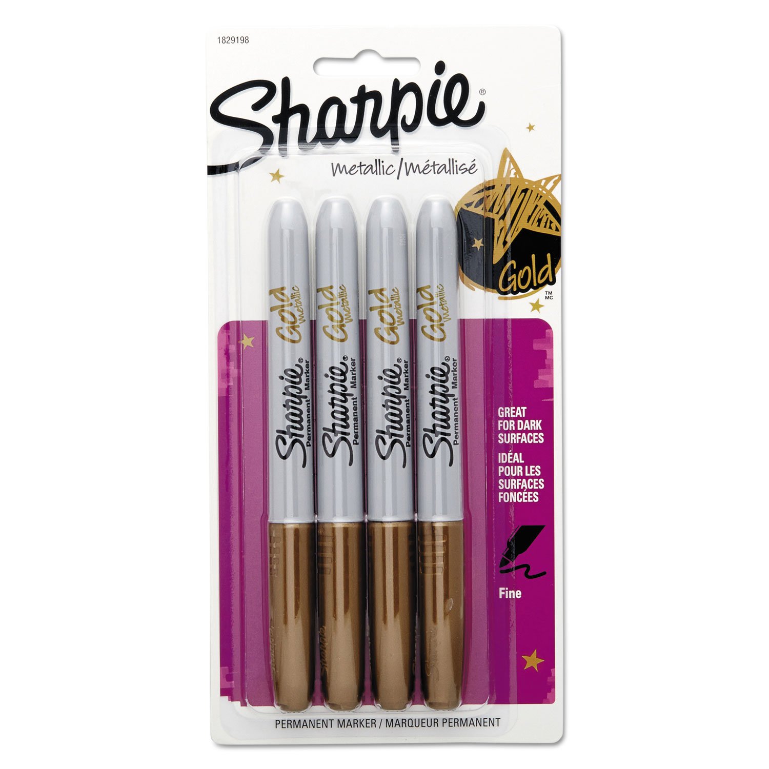 Sharpie Metallic Permanent Markers, Gold, 4/Pack