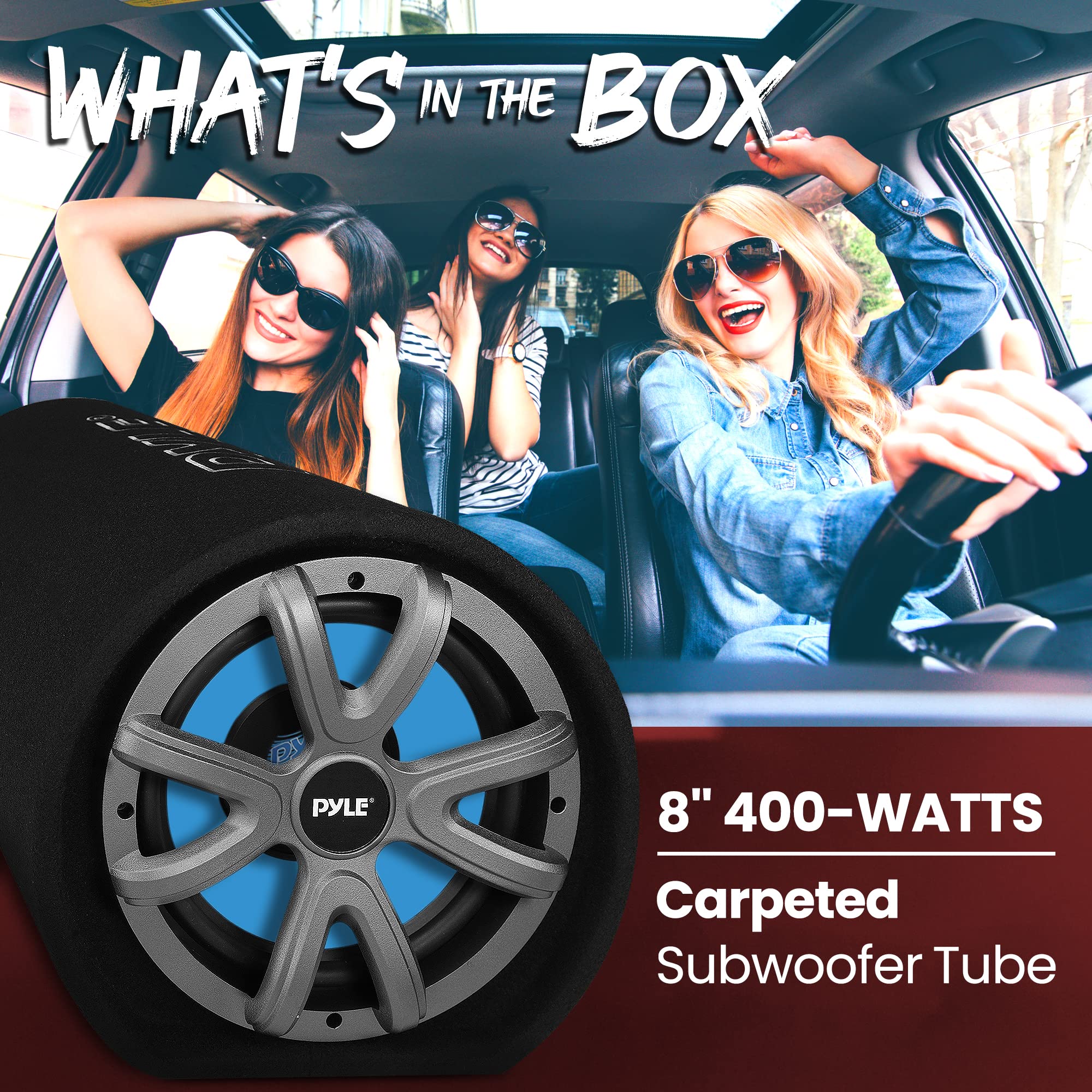 Pyle 8-Inch Carpeted Subwoofer Tube Speaker - 400 Watt High Powered Car Audio Sound Component Speaker Enclosure System w/ 2” Aluminum Voice Coil, 4 Ohm, 30Hz-700kHz Frequency - Pyle PLTB8,Black