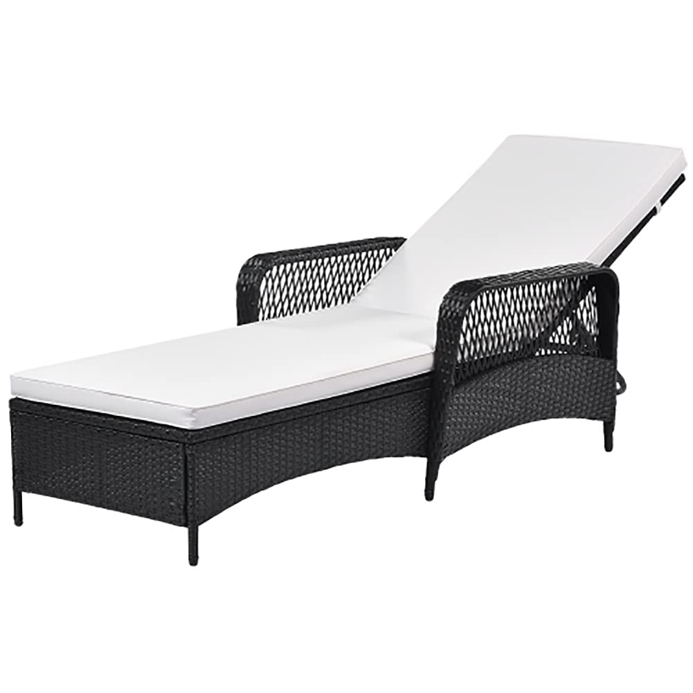 QWEZXCMI Patio Chaise Lounges, Outdoor Garden Pool PE Rattan Wicker Reclining Chaise with Cushion and Armrest, Wicker Sun Lounger with Adjustable Backrest,1pc