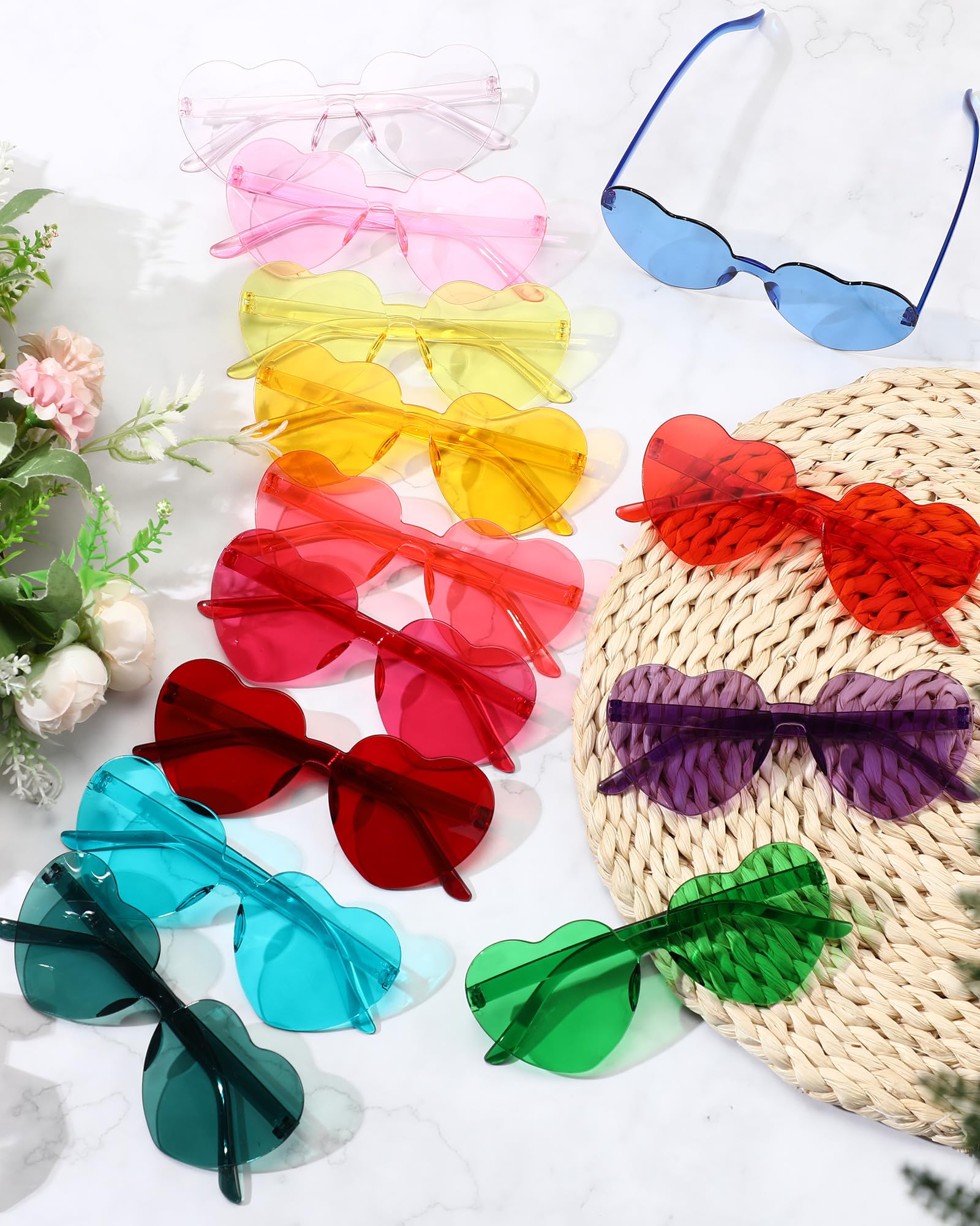 ZHANGBY 9 Pairs Heart Sunglasses Trendy Transparent Candy Color Party Hot Pink Glasses