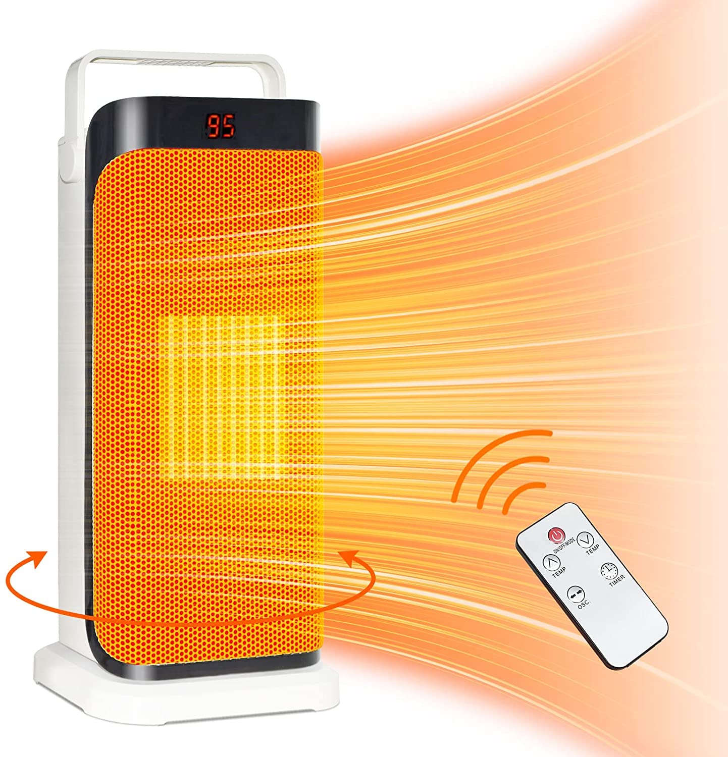 tectake Space Heater - 1500W Portable Electric Heater with Remote, Fast Heating Ceramic Tower Heater Fan, 12H Timer, 120°Oscillating Heater for Indoor Use Office Large Room Bedroom Desk