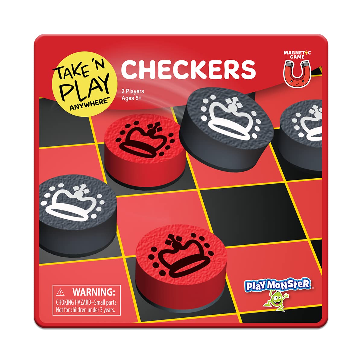 PlayMonster Take 'N Play Anywhere — Checkers — Magnetic Travel Game — Fun on The Go! — for Ages 4+