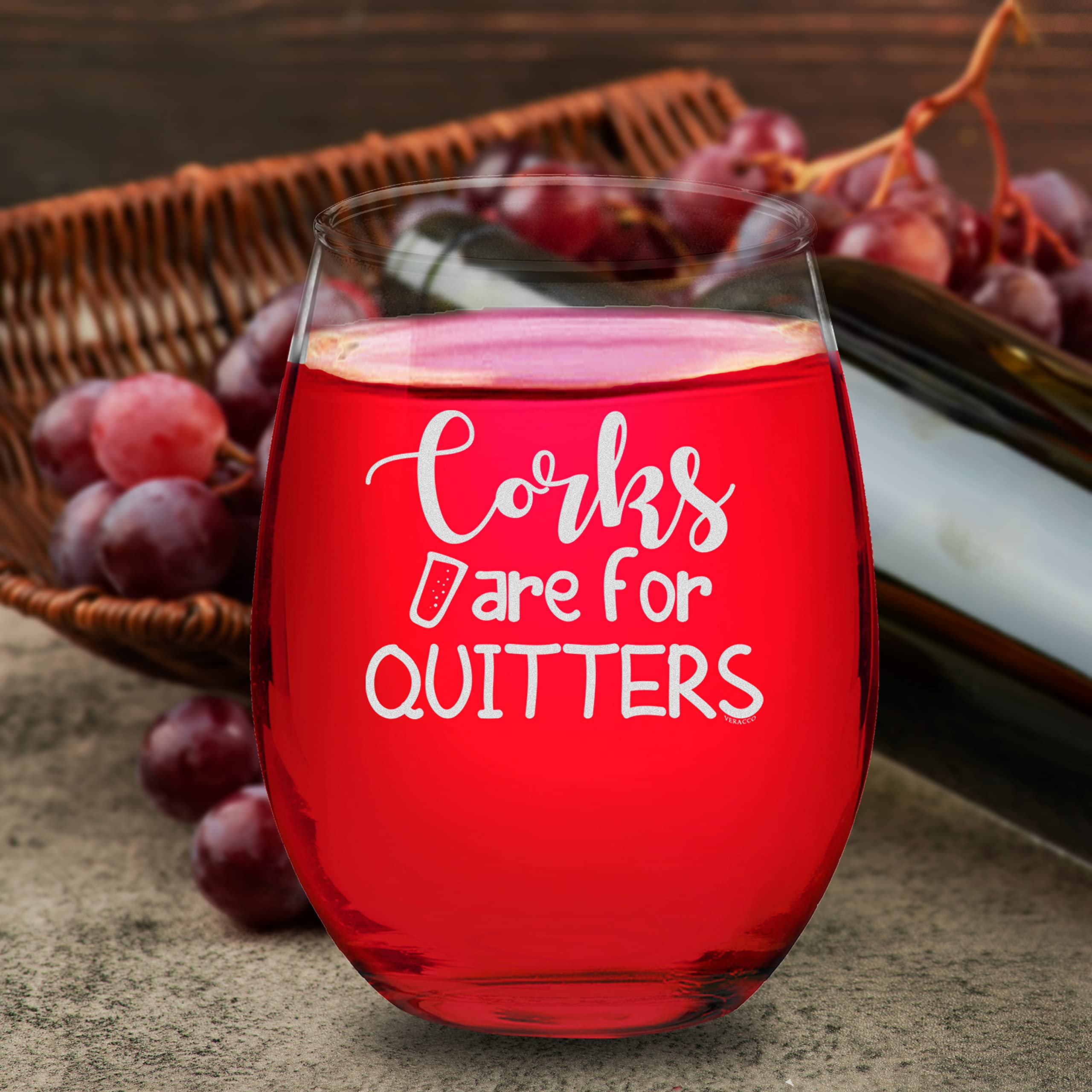 Veracco Corks are for Quitters Funny Birthday Gift Bachelor Party Favors Stemless Wine Glass (Clear, Glass)