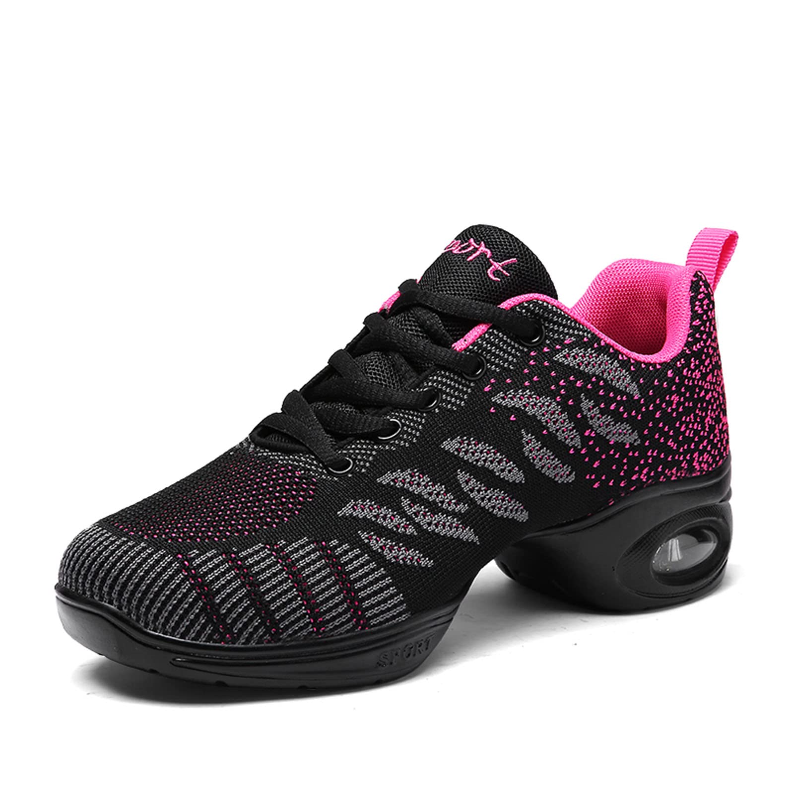 Women's Jazz Shoes Lace-up Dance Sneakers Lady Split Sole Platform Dance Shoes Walking Gym Yoga Grey/Rose 39