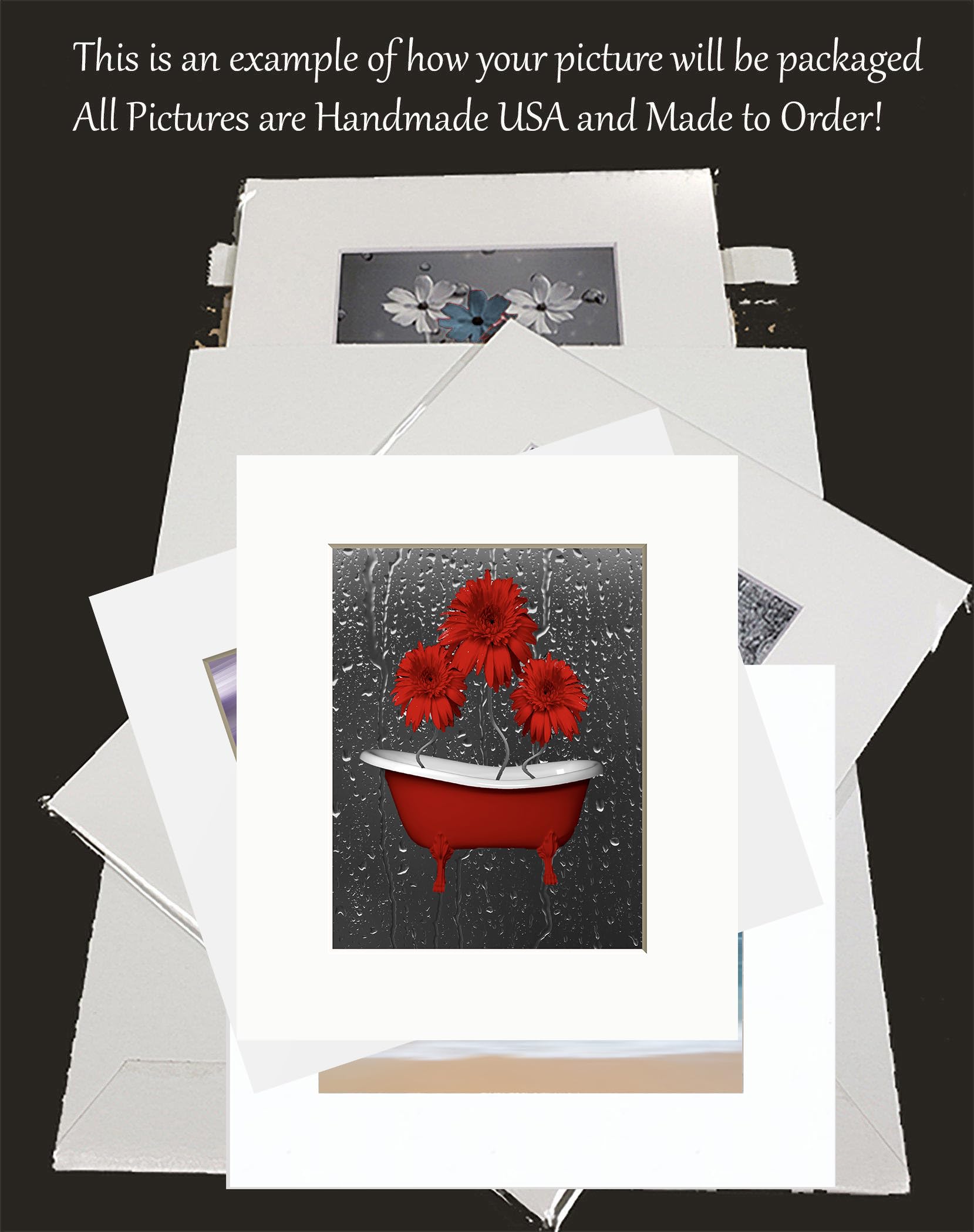 Red Bathroom Decor, Rose Flowers Bubbles Tub 8x10 Print with 11x14 Mat Bath Red Wall Art Picture (Red)