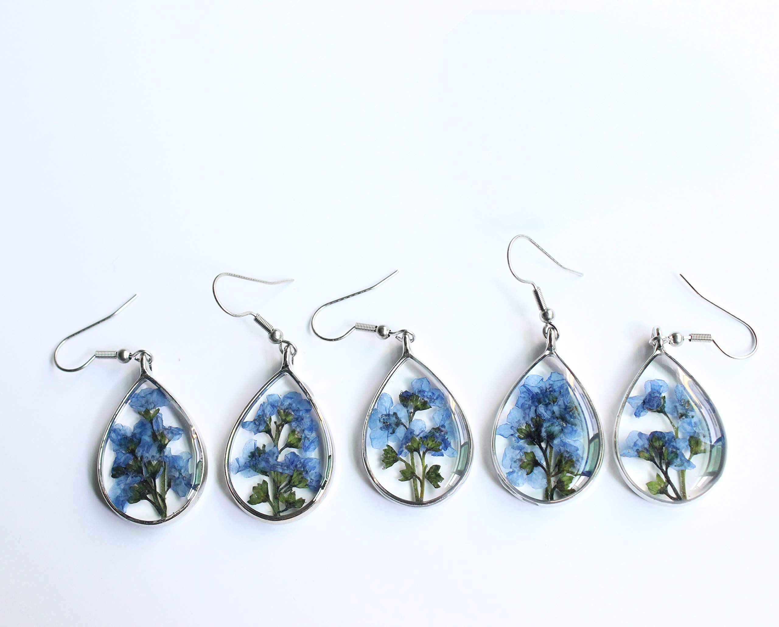 SI EASY Forget me not Flower Earrings, Personalised Real Pressed Dried Flowers Teardrop Earrings, Handmade Jewelry