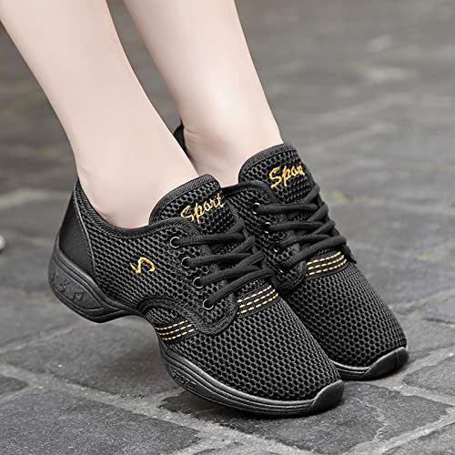 Women's Jazz Shoes Lace up Dance Sneaker Split Sole Lightweight Walking Shoes Breathable Sport Gym Black 37