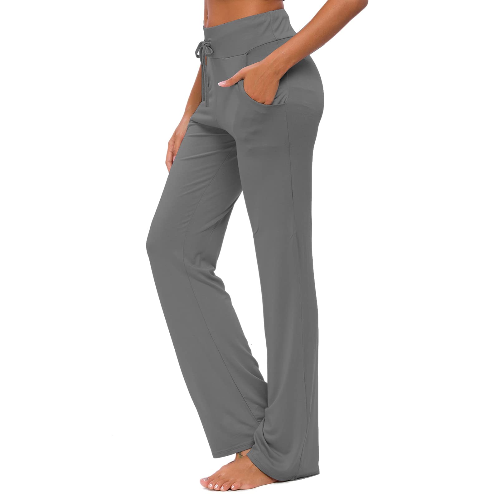 Women's Yoga Pants with Pockets High Waisted Tummy Control Soft Sport Lounge Running Tights (M, Dark Grey)