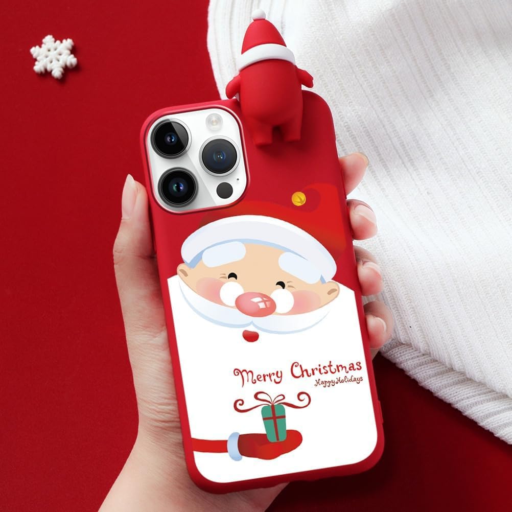 RUMDEY 2 Pack Cute Christmas Case for iPhone 13 Pro MaxInch,Red 3D Doll Snowman Elk Merry Christmas Pattern Soft Silicone TPU Pretty Flexible Protective Funda for Kid Girls Women