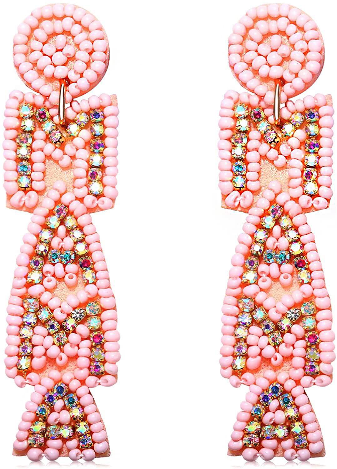 XOCARTIGE Motherâs Day Earrings Beaded MAMA Earrings for Women Handmade Rhinestone Bead Drop Dangle Earrings Birthday Motherâs Day Jewelry Gift (Pink)