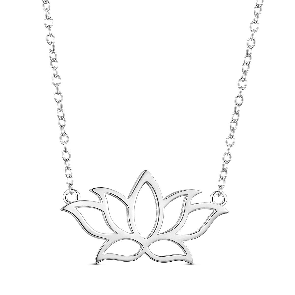 SHEGRACE 925 Sterling Silver Necklace, with Lotus Flower Pendant, 17.3"