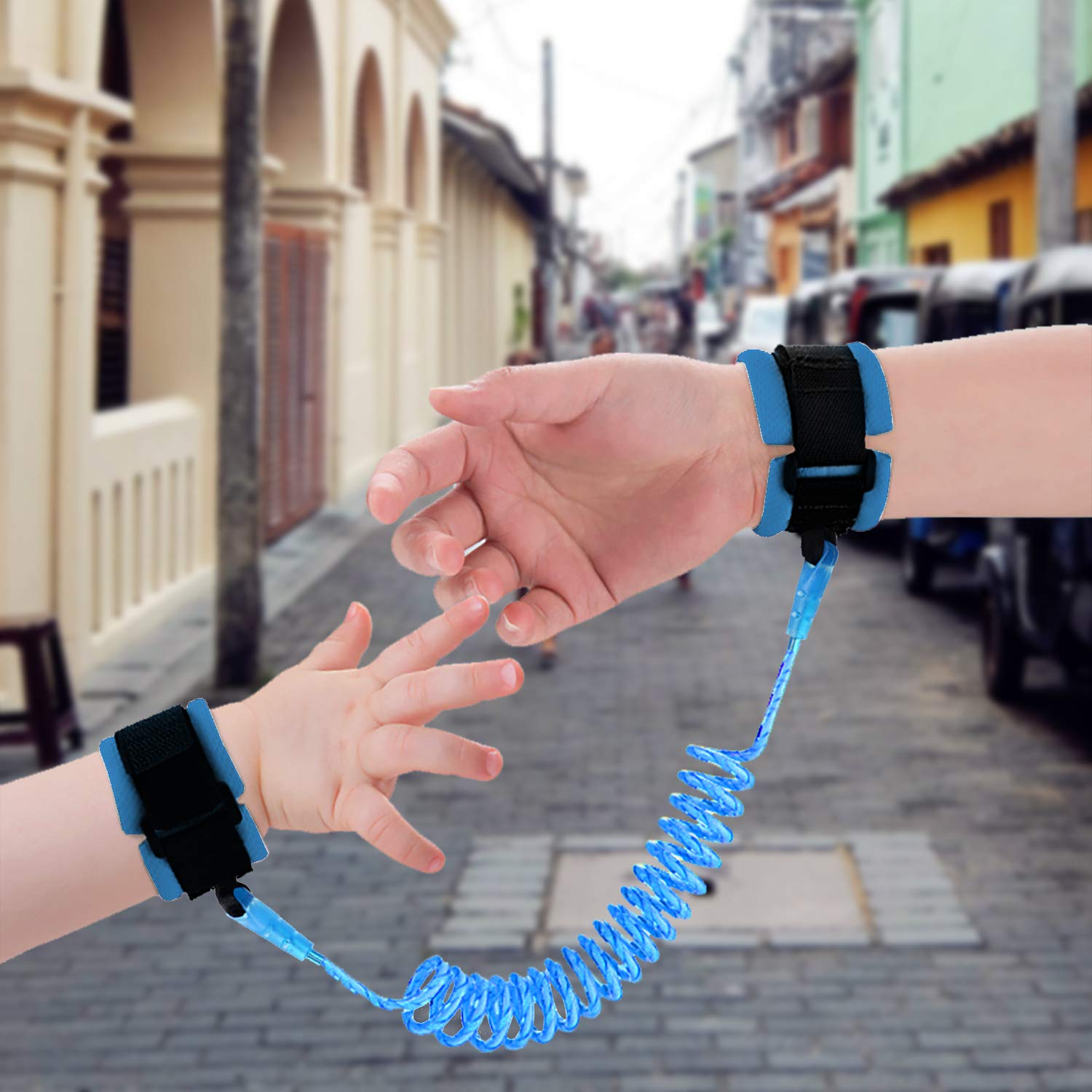 Senfhome 2 Pack Child Anti Lost Wrist Link, Outdoor Safety Hook and Loop Wristband for Toddlers, Babies & Kids (1.5M Pink + 1.8M Blue)