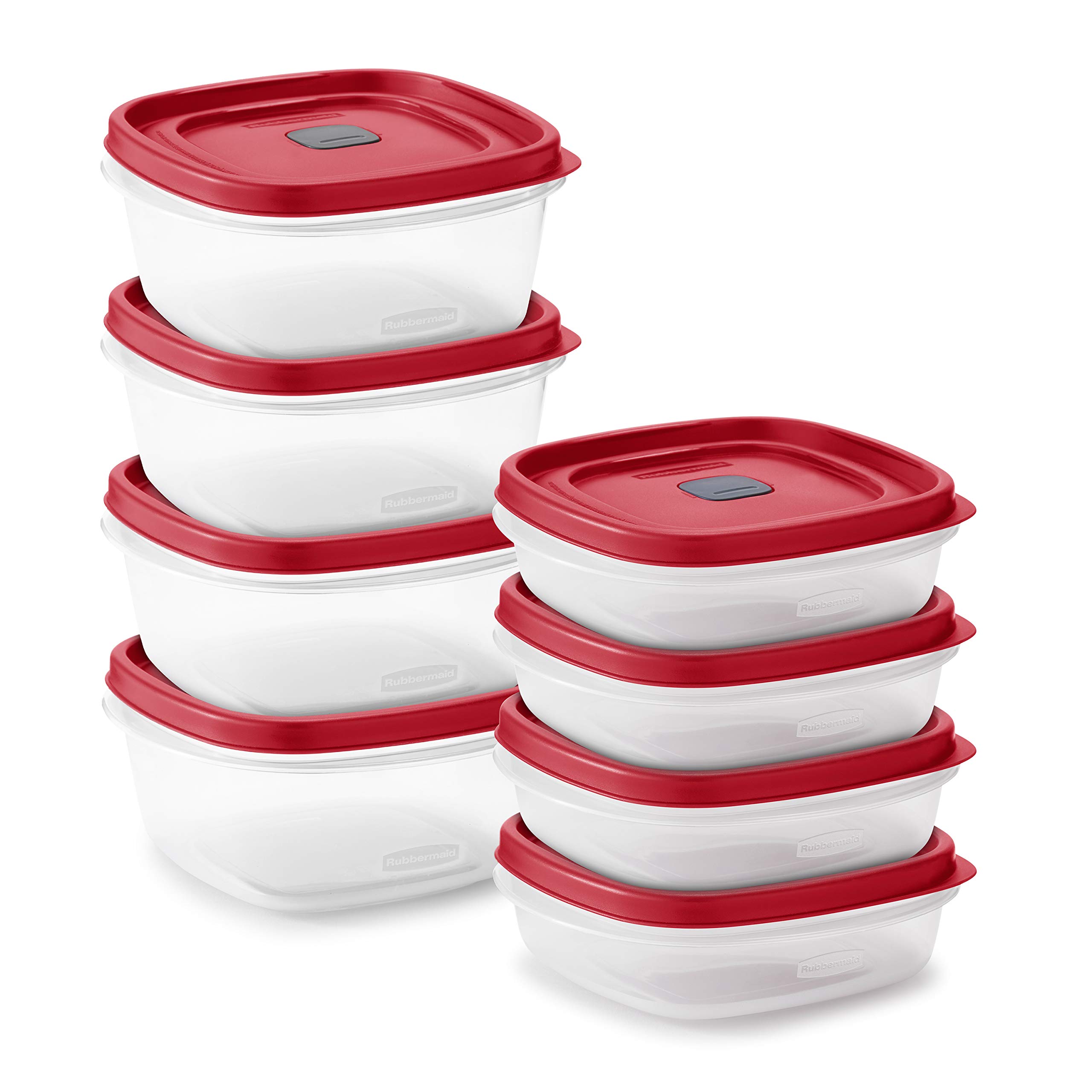 Rubbermaid 16-Piece Food Storage Containers, Red & 32-Piece Food Storage Containers with Lids for Lunch, Meal Prep, and Leftovers, Dishwasher Safe, 5-Cup, Black