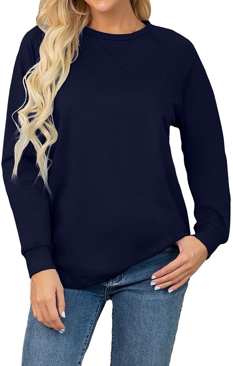 YUNDAI Sweatshirts for Women Crewneck Long Sleeve Shirts Tunic Tops for Leggings, Medium Navy