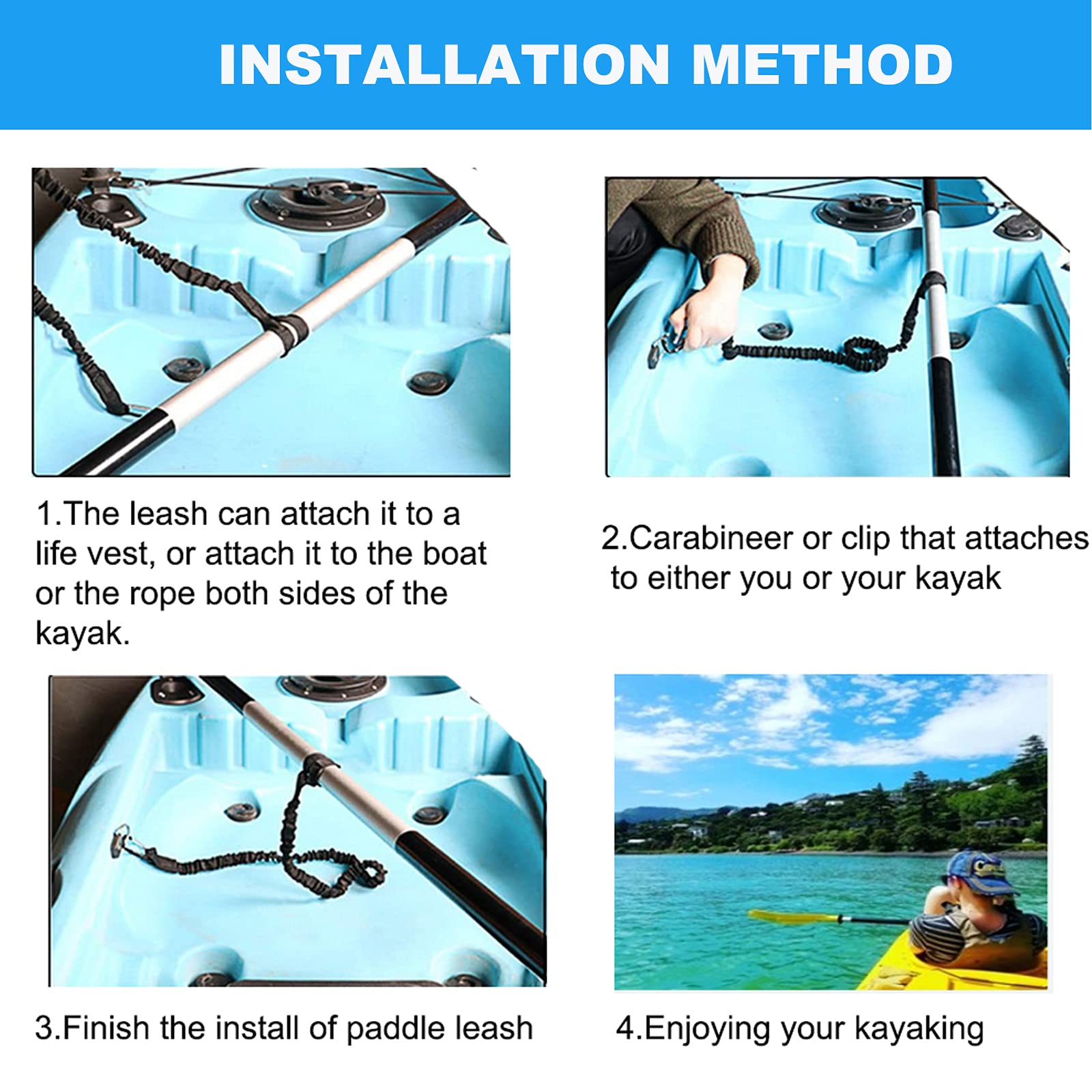 YUNNLEZT Black Stretchable Kayak Paddle Leash Lanyard Stretchable Coiled Lanyard for Fishing Rod, SUP Paddles, Paddle Board, Kayaking, Canoe