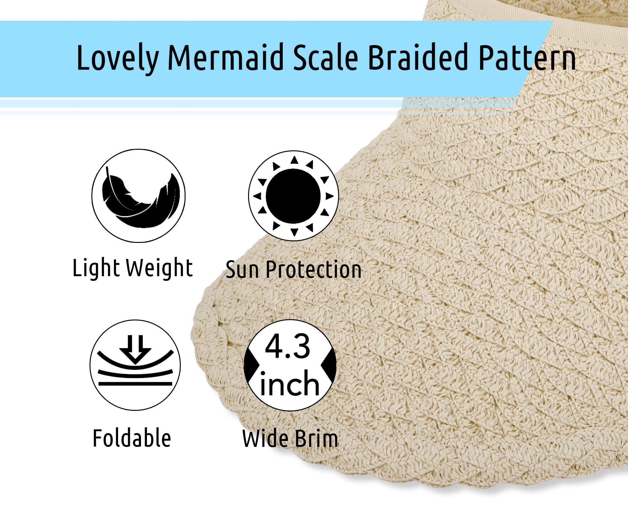 Sun Visors for Women Hats Visors for Women Golf Visor Beach Hats for Women Foldable Sun Visor Hat Straw Visor Hat Sunmmer Hats, Beige/Brown