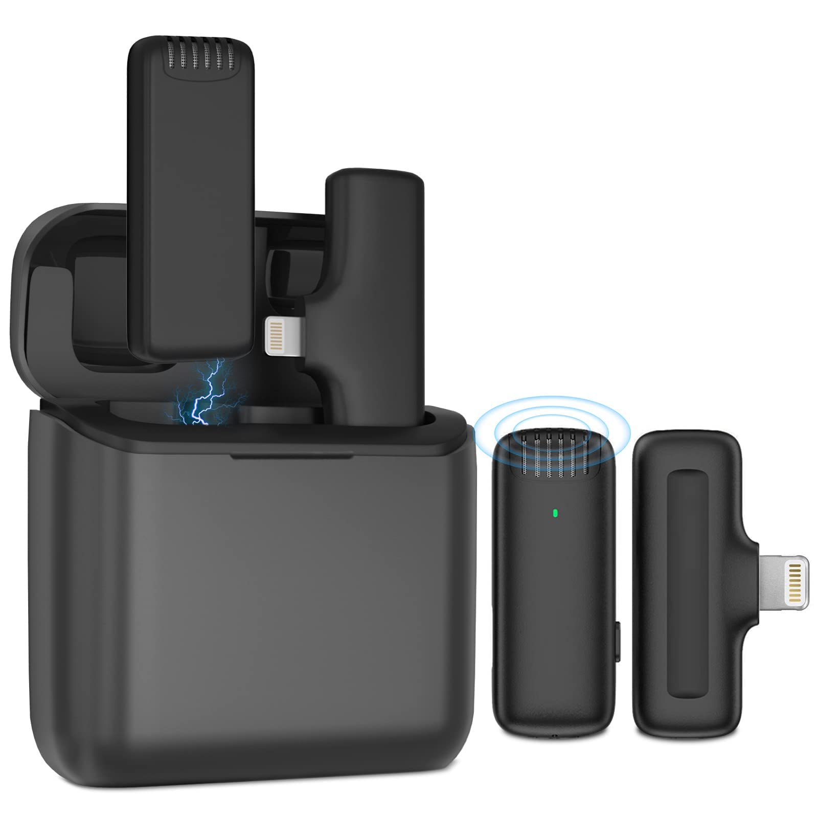 Wireless Lavalier Microphone with Charging Case for iPhone iPad, Mini Lapel Mic for Recording, YouTube, TikTok, Facebook Live Stream, Vlogging - 3 Level Noise Reduction