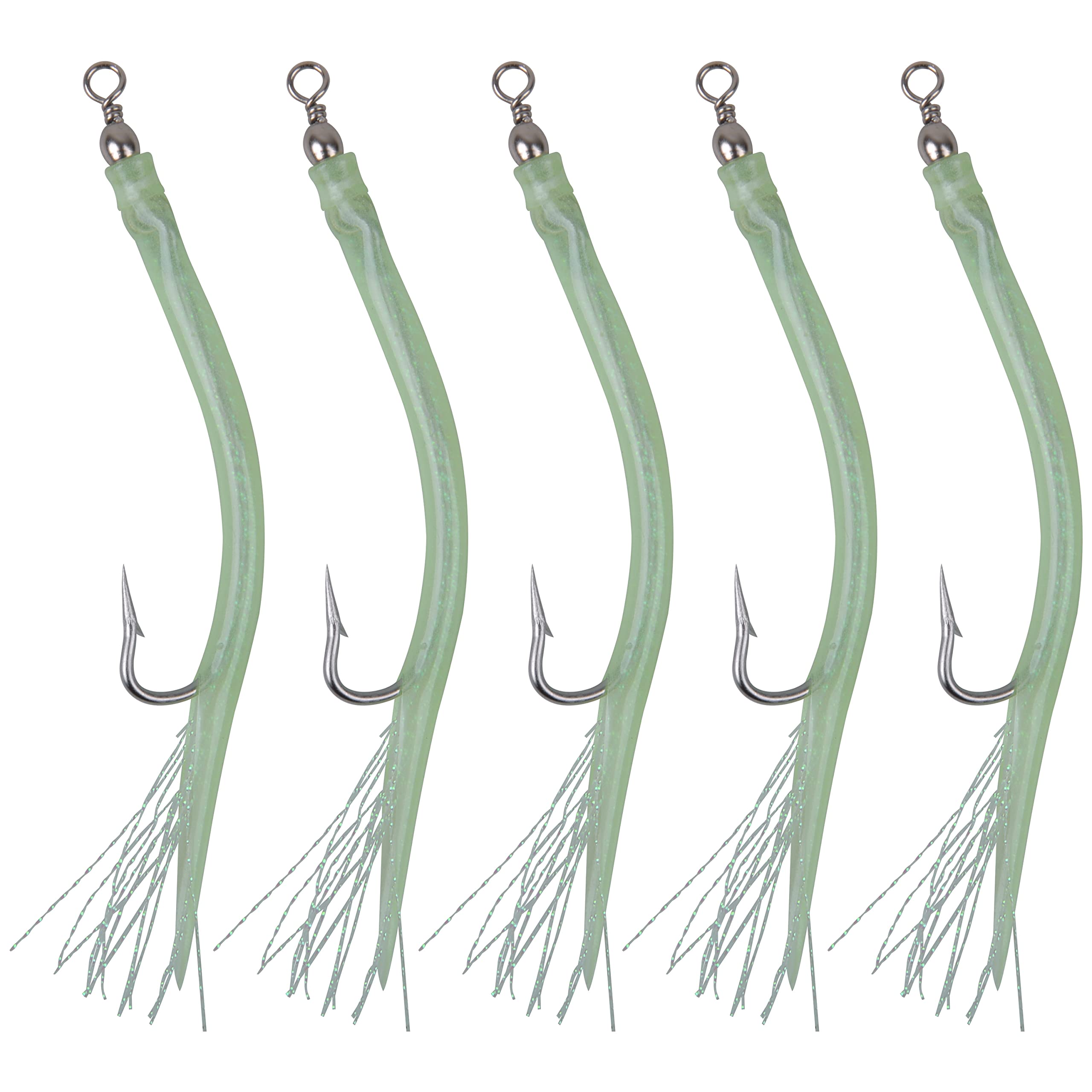 Striped Bass Tube Lures Trolling Lures Saltwater Cod Rig Tube Teaser with Stainless Steel EEL Hook Barrel Swivel for Offshore Trolling Striper Bass Big Game Fishing (Green 7/0)