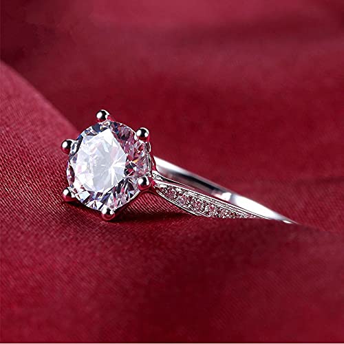 YUPHUNY 1 Carat Round Cubic Zirconia Silver Classic Engagement Ring Ladies Proposal CZ Wedding Ring Size 6-9