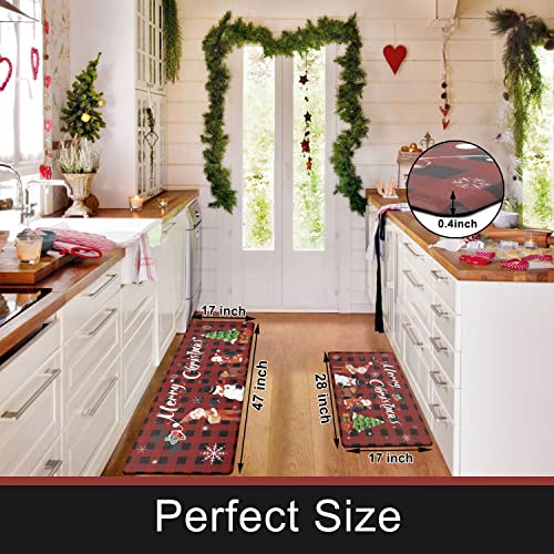U'Artlines Christmas Anti Fatigue Kitchen Mats Set of 2 Farmhouse Kitchen Rugs and Mats Cushioned Kitchen Floor Mats Set Waterproof Comfort Standing Mats Non Slip Kitchen Rugs and Runner Sets (Red)
