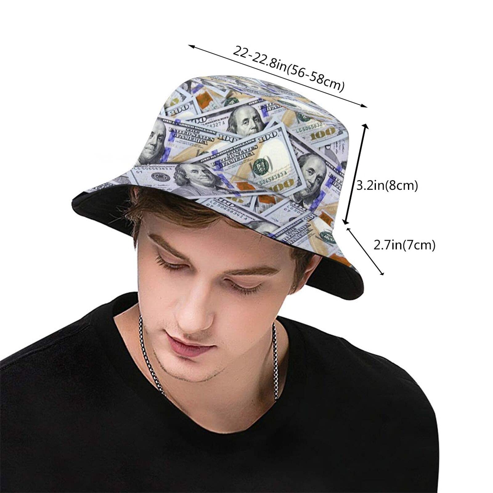 ZREXUO Us Bill Dollars Money Hat Summer Print Unisex Print Reversible Bucket Hat