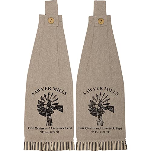 VHC Brands Sawyer Mill Charcoal Kitchen Hand Towel Set Vintage Windmill Cotton Muslin Tea Towels