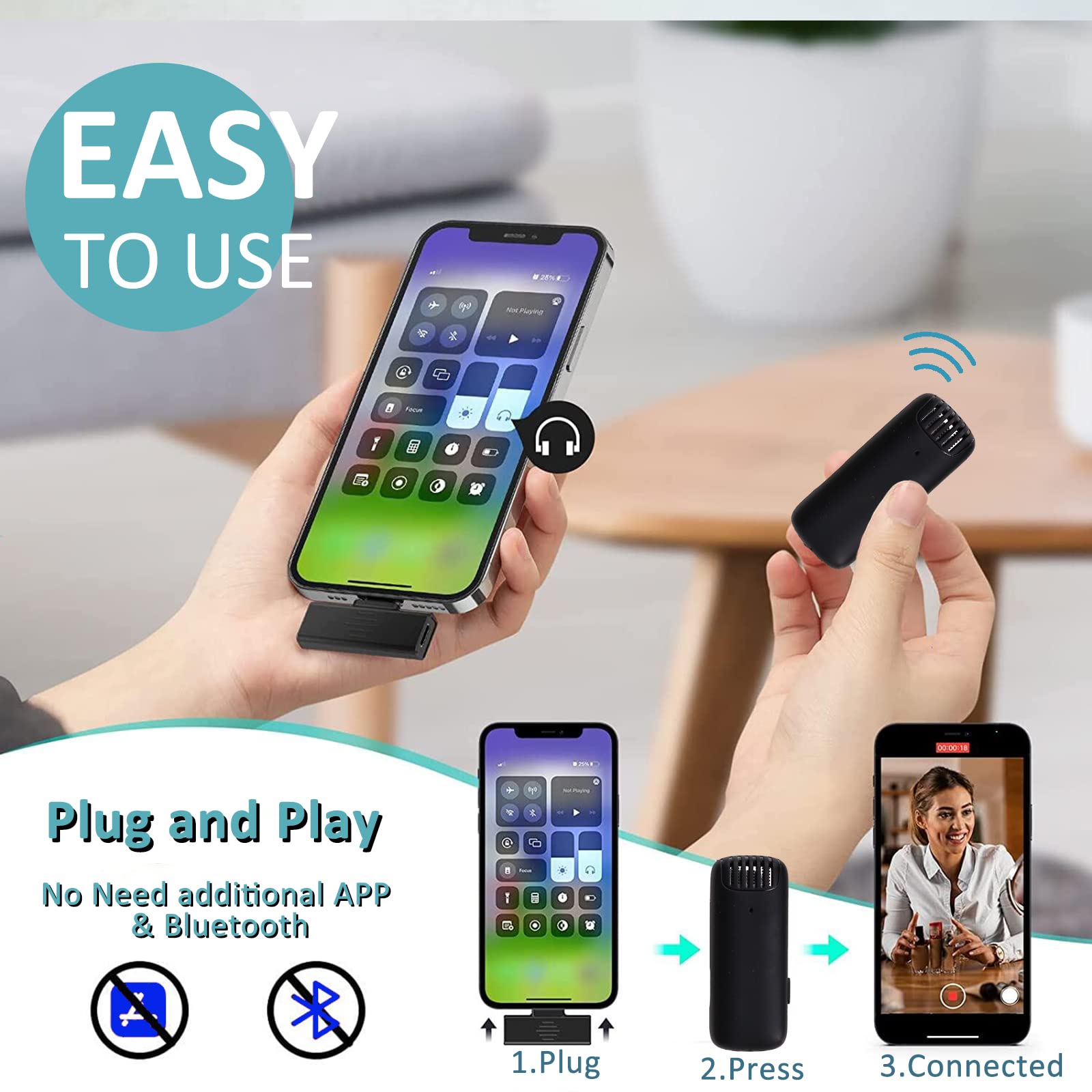 ZHENROAD Wireless Lavalier Microphone, Professional Lapel Mic with Charging Case, Plug-Play Clip Mic Compatible with iPhone iPad, Ideal for Recording, YouTube, TikTok, Facebook Live Stream